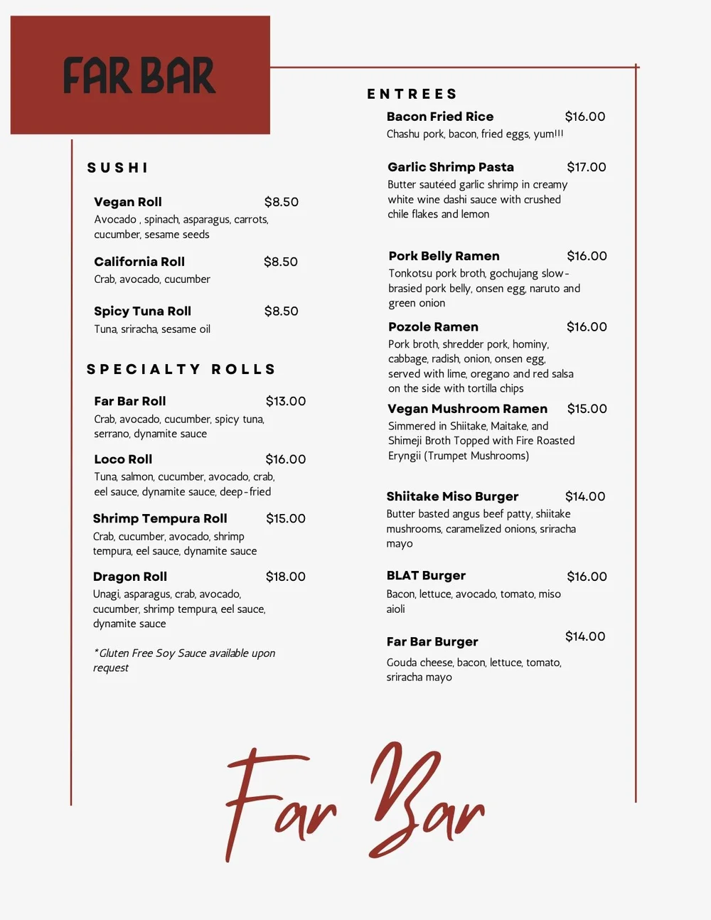 Food & Drinks — Far Bar