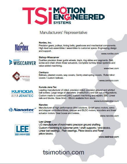 TSi Motion Engineered Product Line Card — TSi Motion Engineered Systems