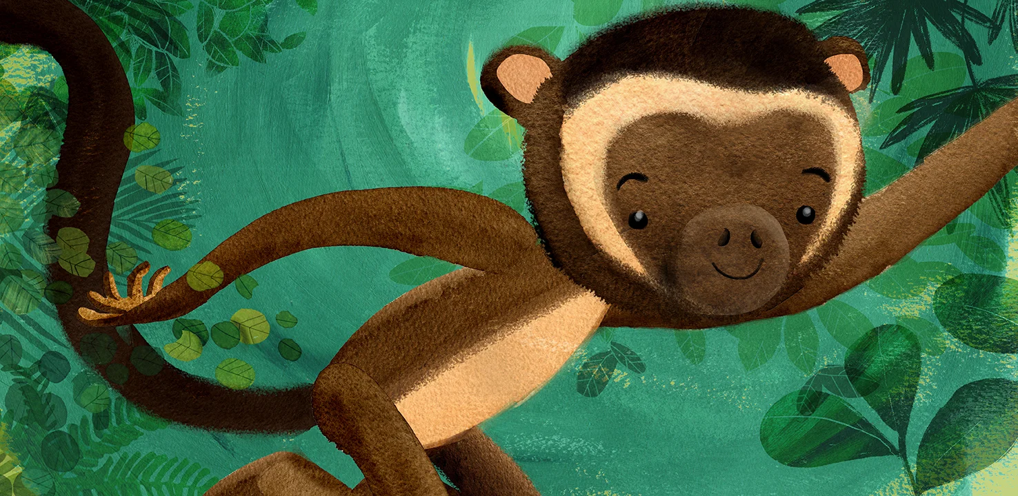 "Tiny Brown Monkey on the Big Blue Earth" — Luciana Illustration