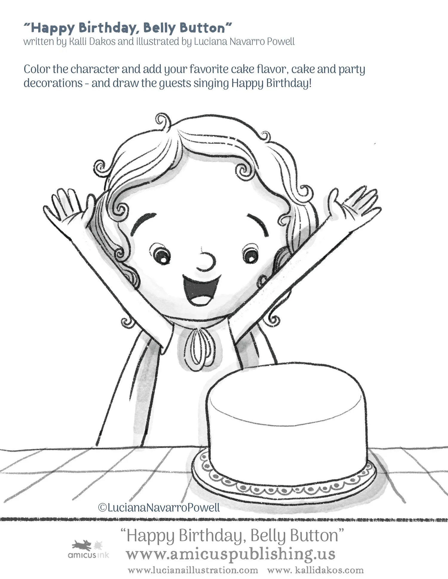 "Happy Birthday, Belly Button" Coloring Page — Luciana Illustration
