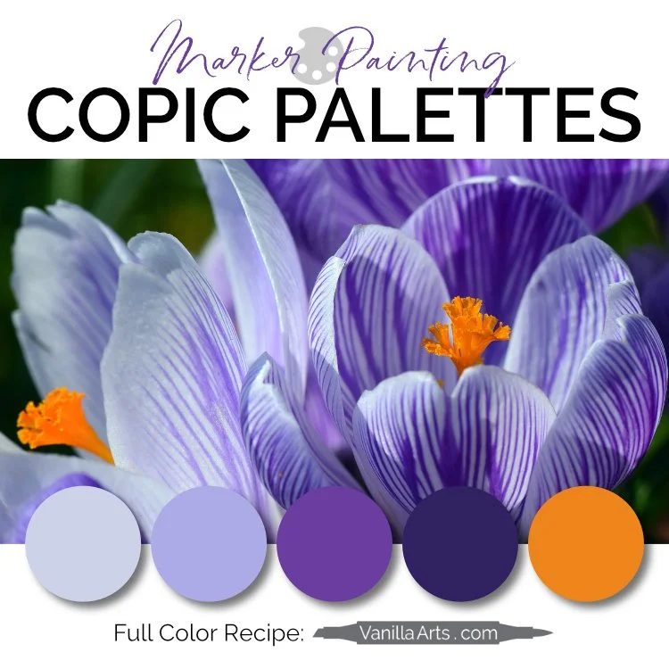 Color Palette: Copic Marker + Colored Pencil Combination (Lavender, Violet) — Vanilla Arts Co.