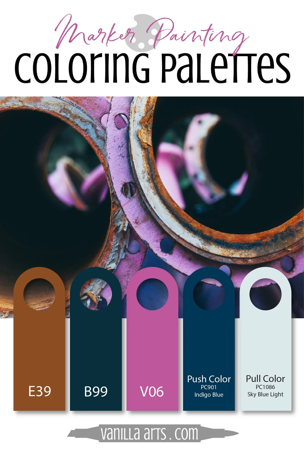 Color Palette: Copic Marker + Colored Pencil Combination (Brown, Blue ...