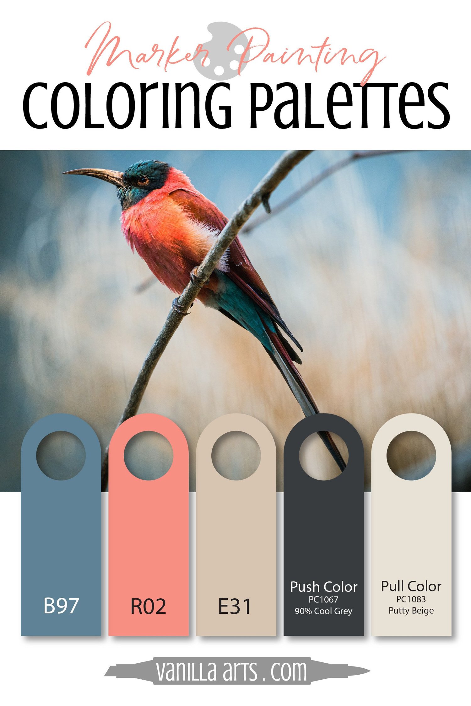 Color Palette: Copic Marker + Colored Pencil Combination (Blue, Pink ...
