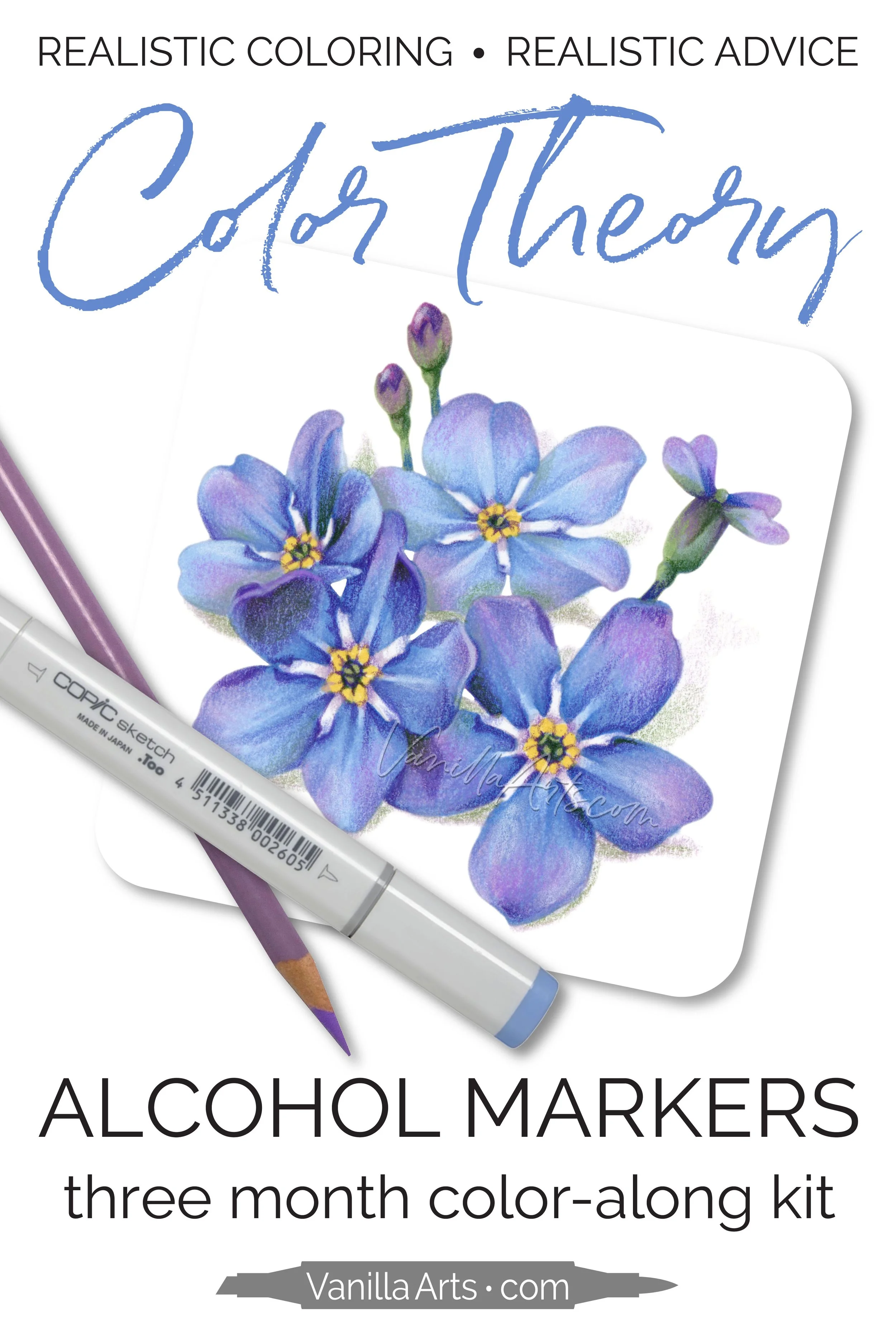 Color Theory for Markers: Realistic Blue Flowers (Coloring Demo ...