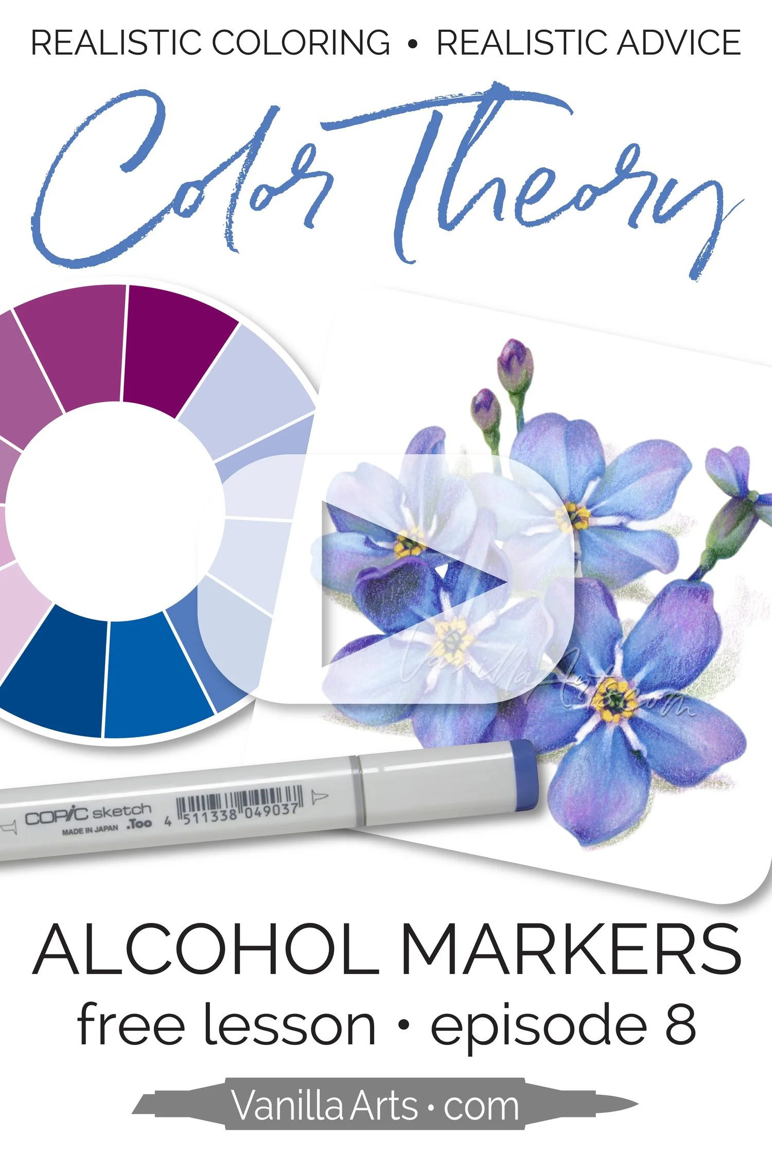 Color Theory for Markers: Realistic Blue Flowers (Coloring Demo ...