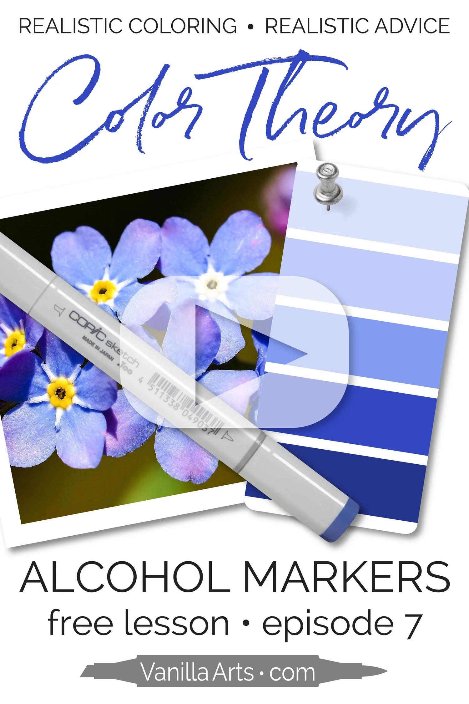 Color Theory for Markers: Realistic Blue Florals (Live Swatching ...