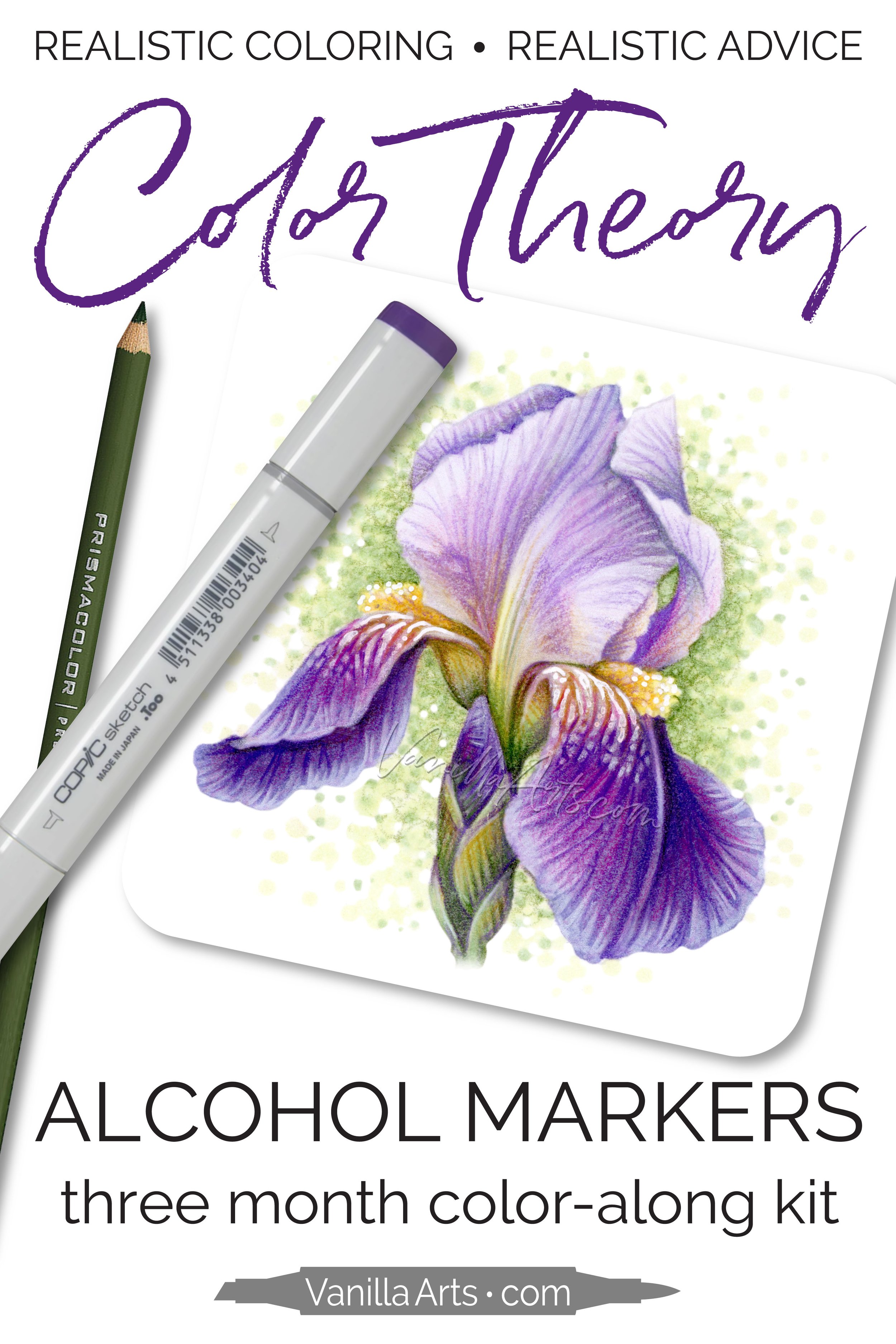 Color Theory for Markers: Realistic Violet Iris (Coloring Demo ...