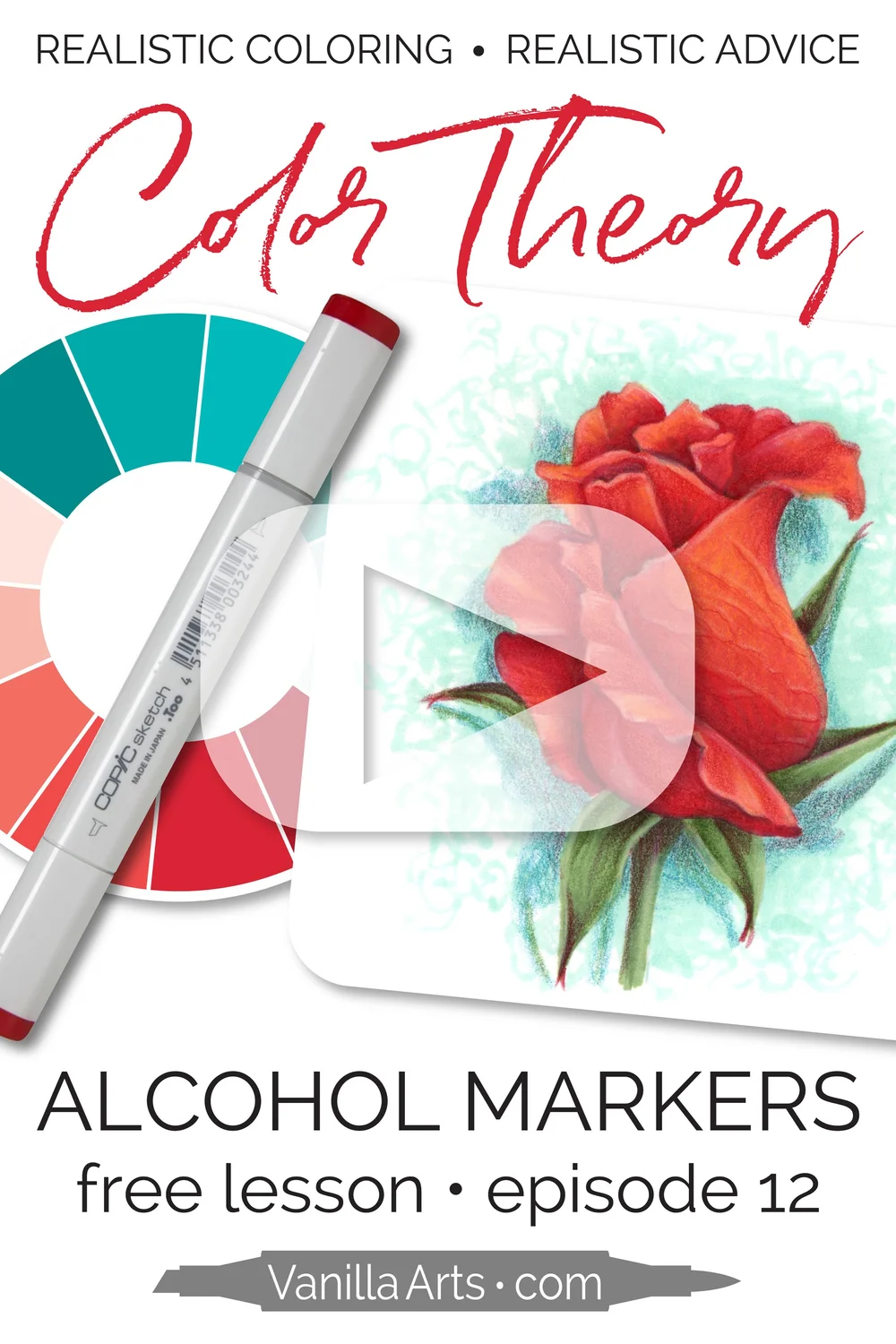 Color Theory for Markers: Red Rosebud (Live Coloring Demo - Episode 12 ...