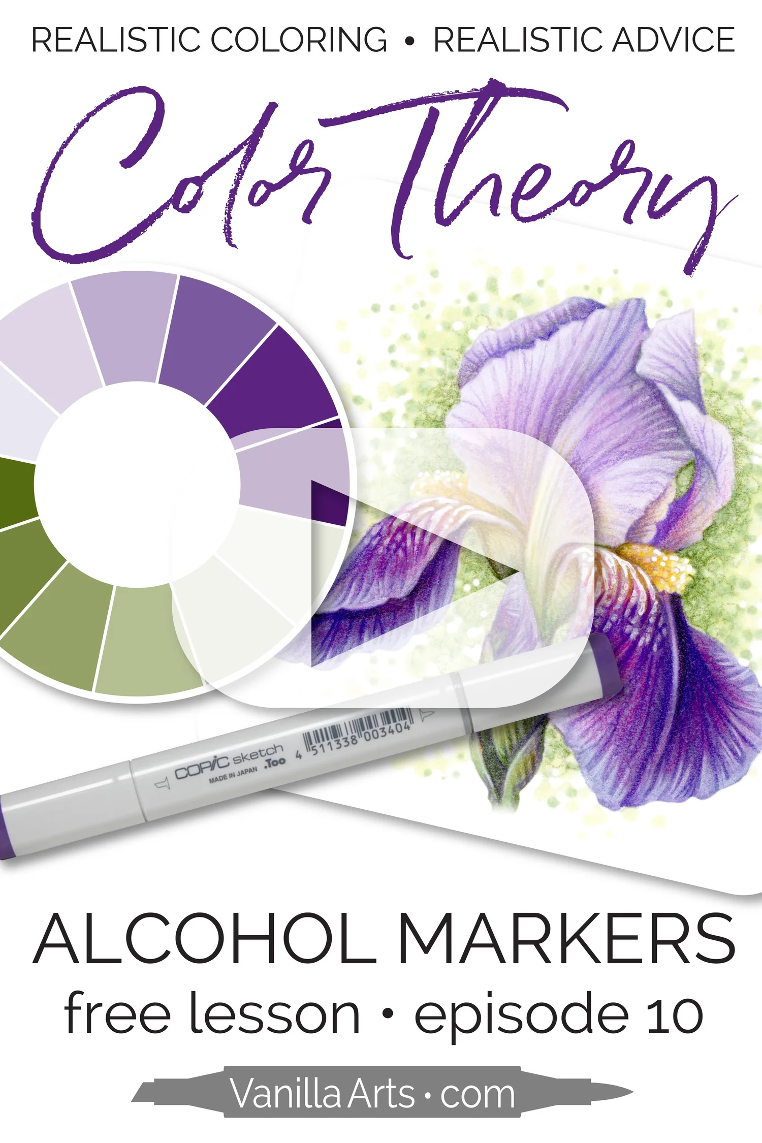 Color Theory for Markers: Realistic Violet Iris (Coloring Demo ...