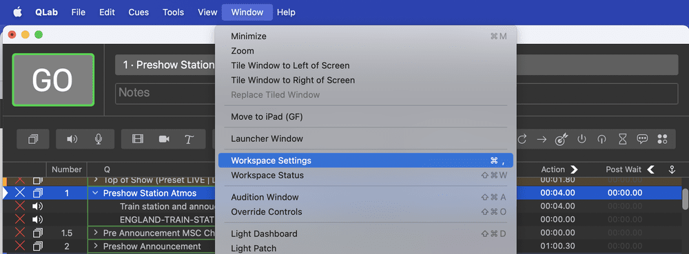 QLab Setup — Gareth Fry - Sound Design