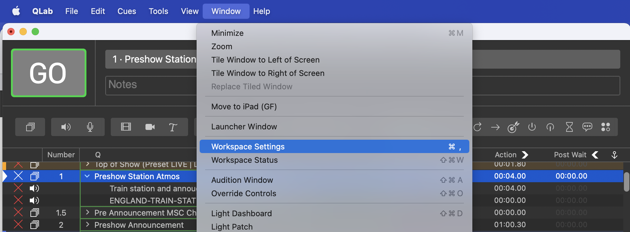 QLab Setup — Gareth Fry - Sound Design