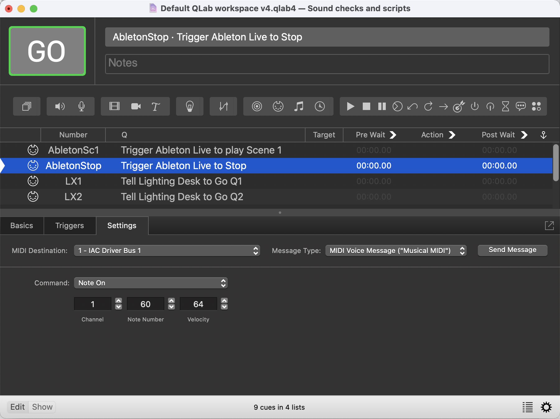 QLab Setup — Gareth Fry - Sound Design