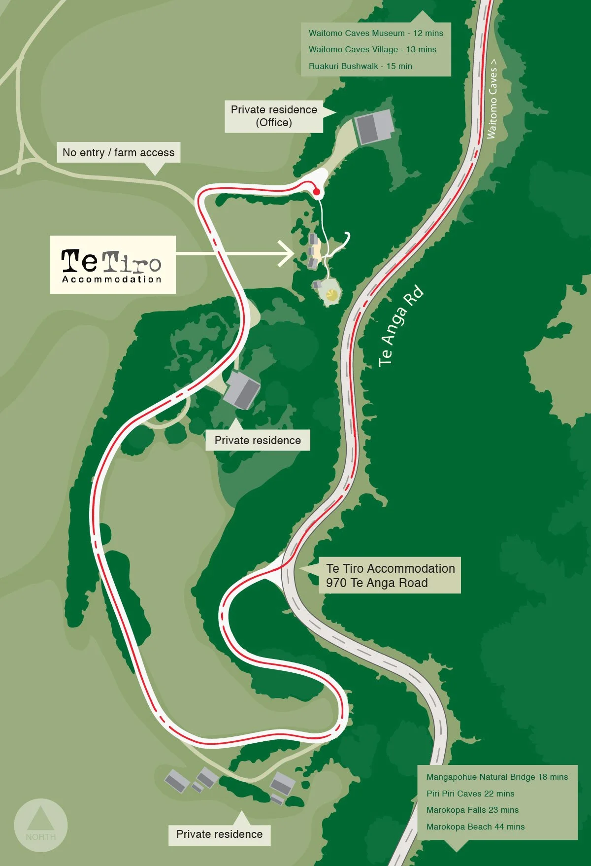 Te Tiro Glamping & Cottages directions from Waitomo Caves