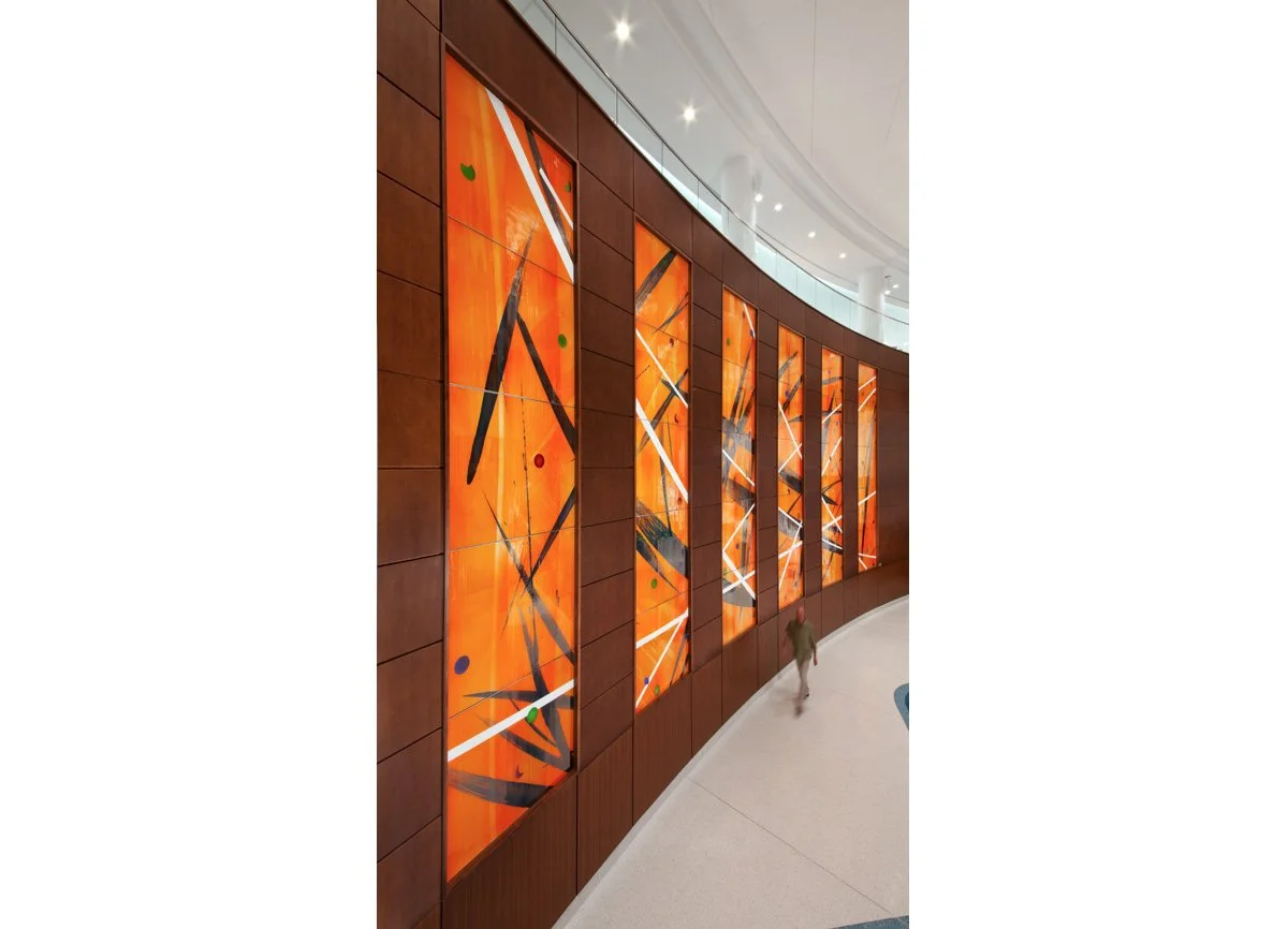 Large-scale painterly art glass Birmingham Children's Hospital lobby ...