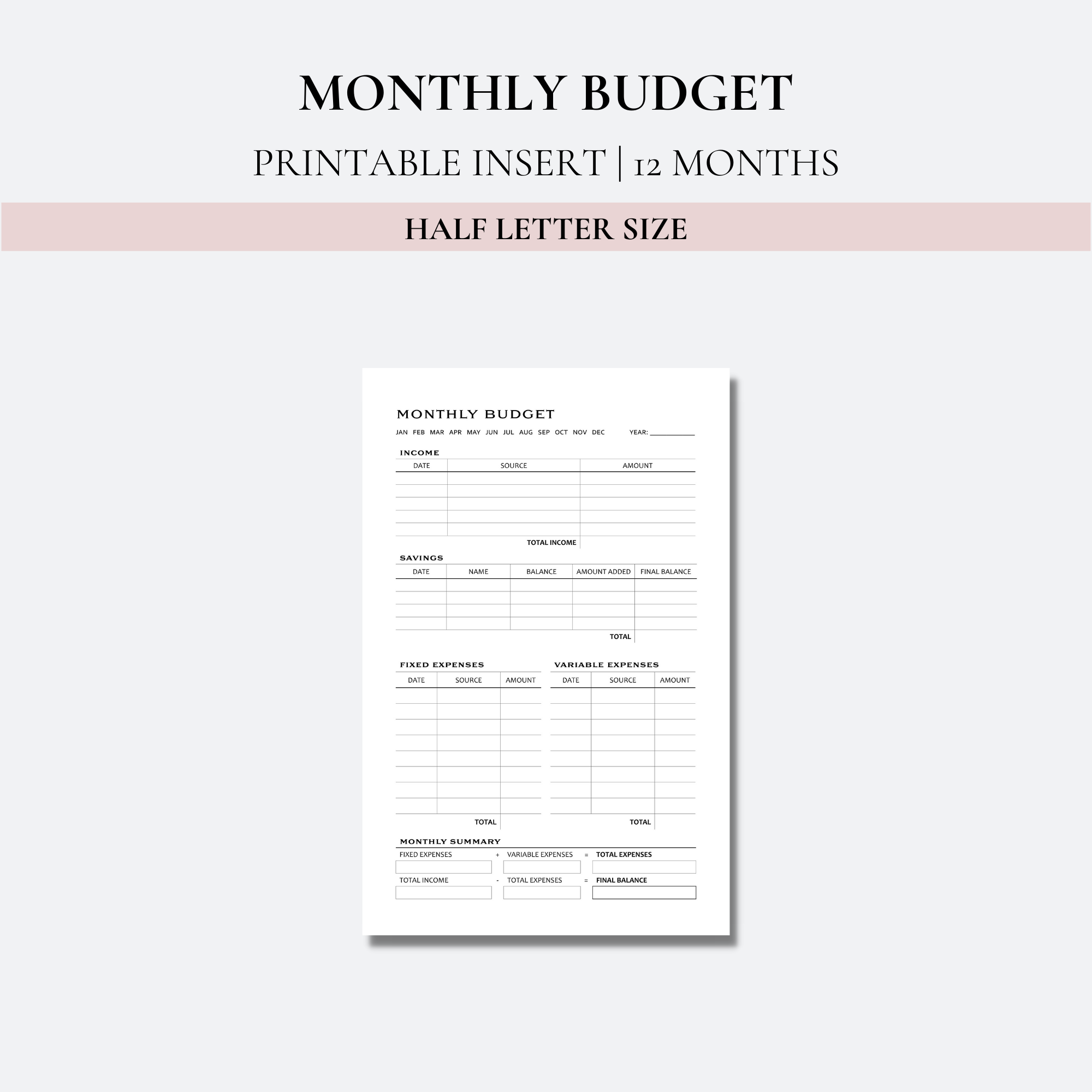 Monthly Budget - Half Letter — Ninel Studio