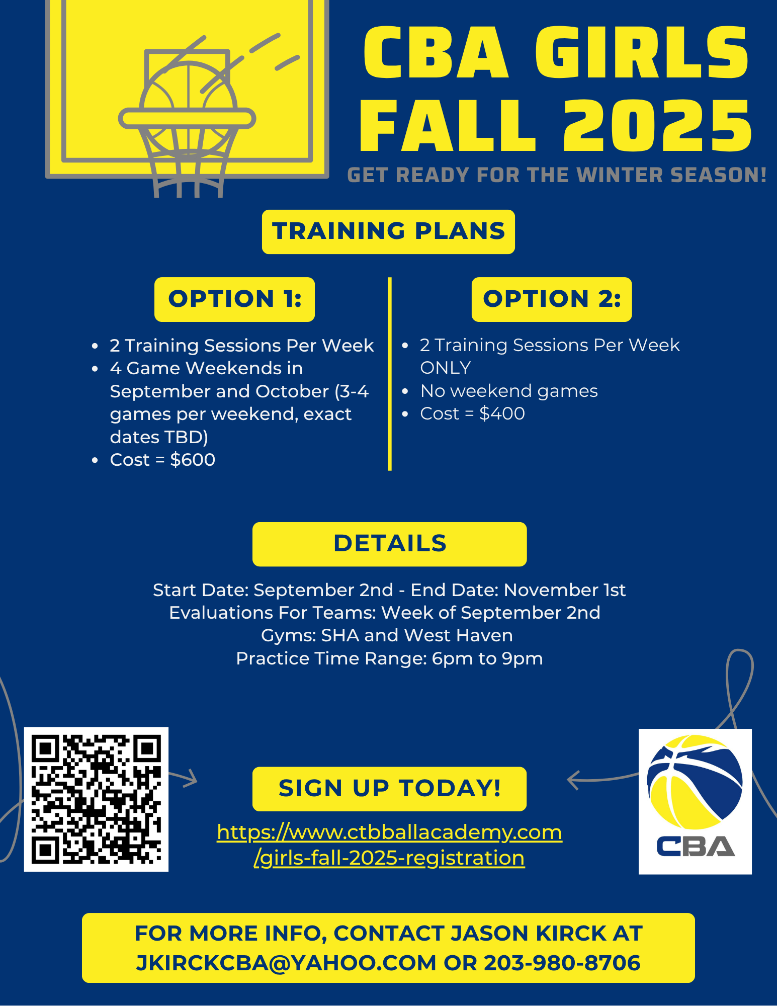 Girls Fall 2025 - OPTION 2 - TWO NIGHTS PER WEEK — CBA