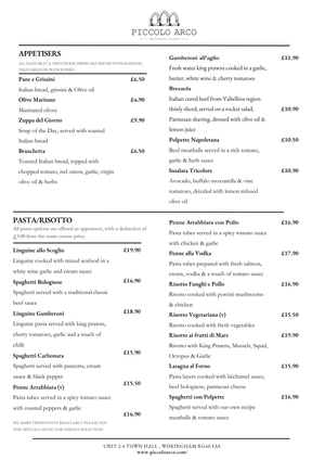Menu — Piccolo Arco