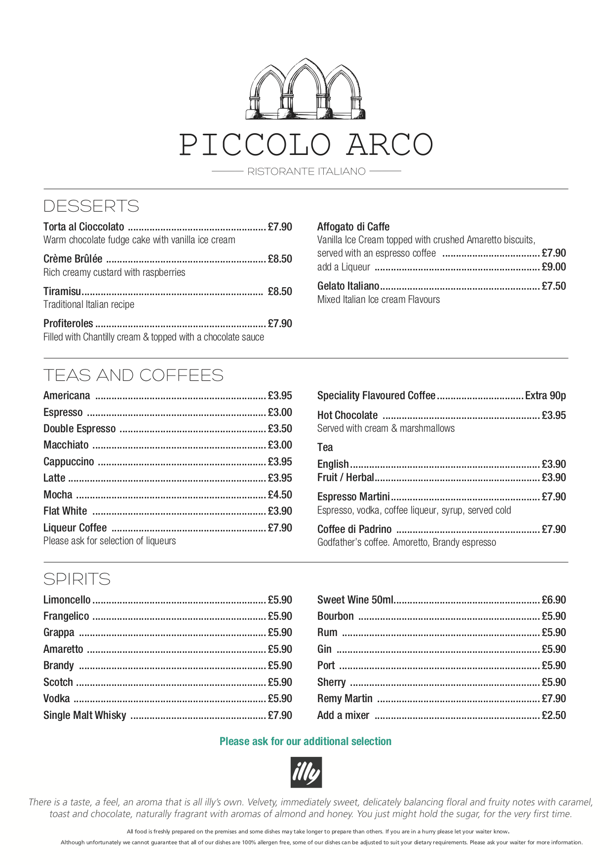 Menu — Piccolo Arco