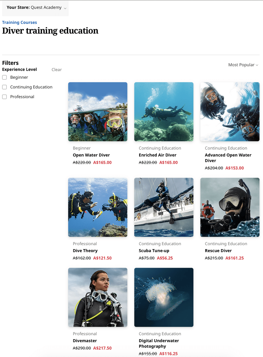 PADI eLearning — Quest Adventure Sports Academy