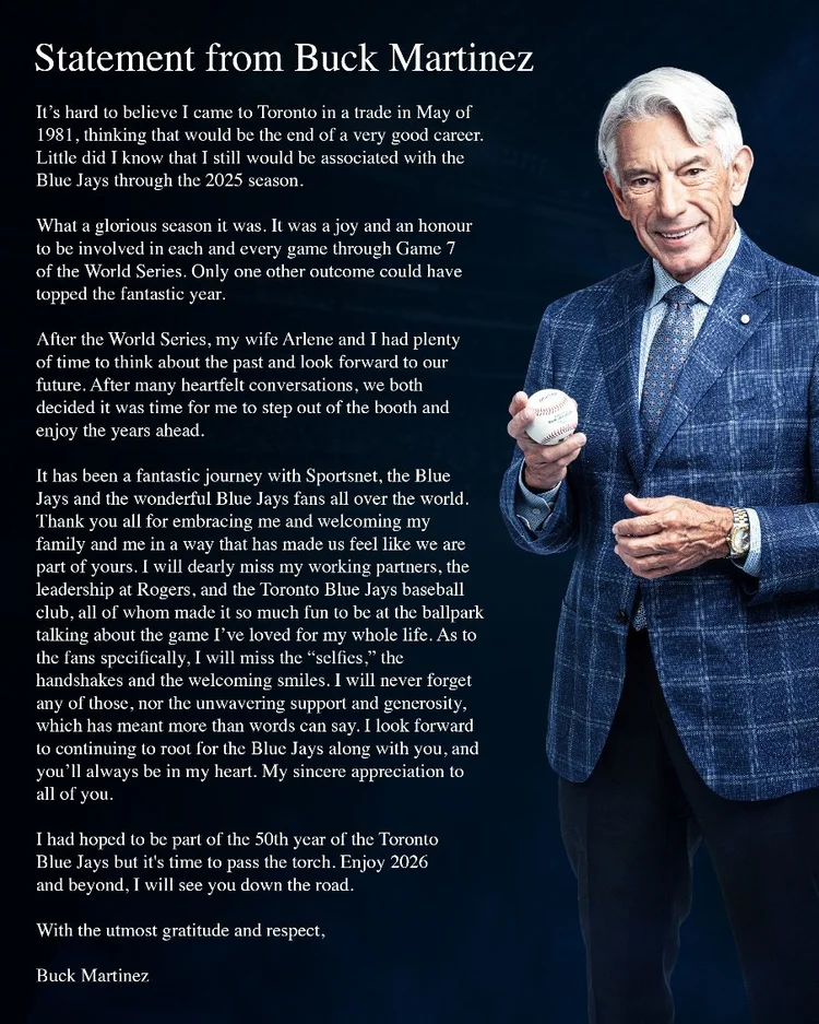 Legendary Blue Jays broadcaster Buck Martinez announces retirement ...
