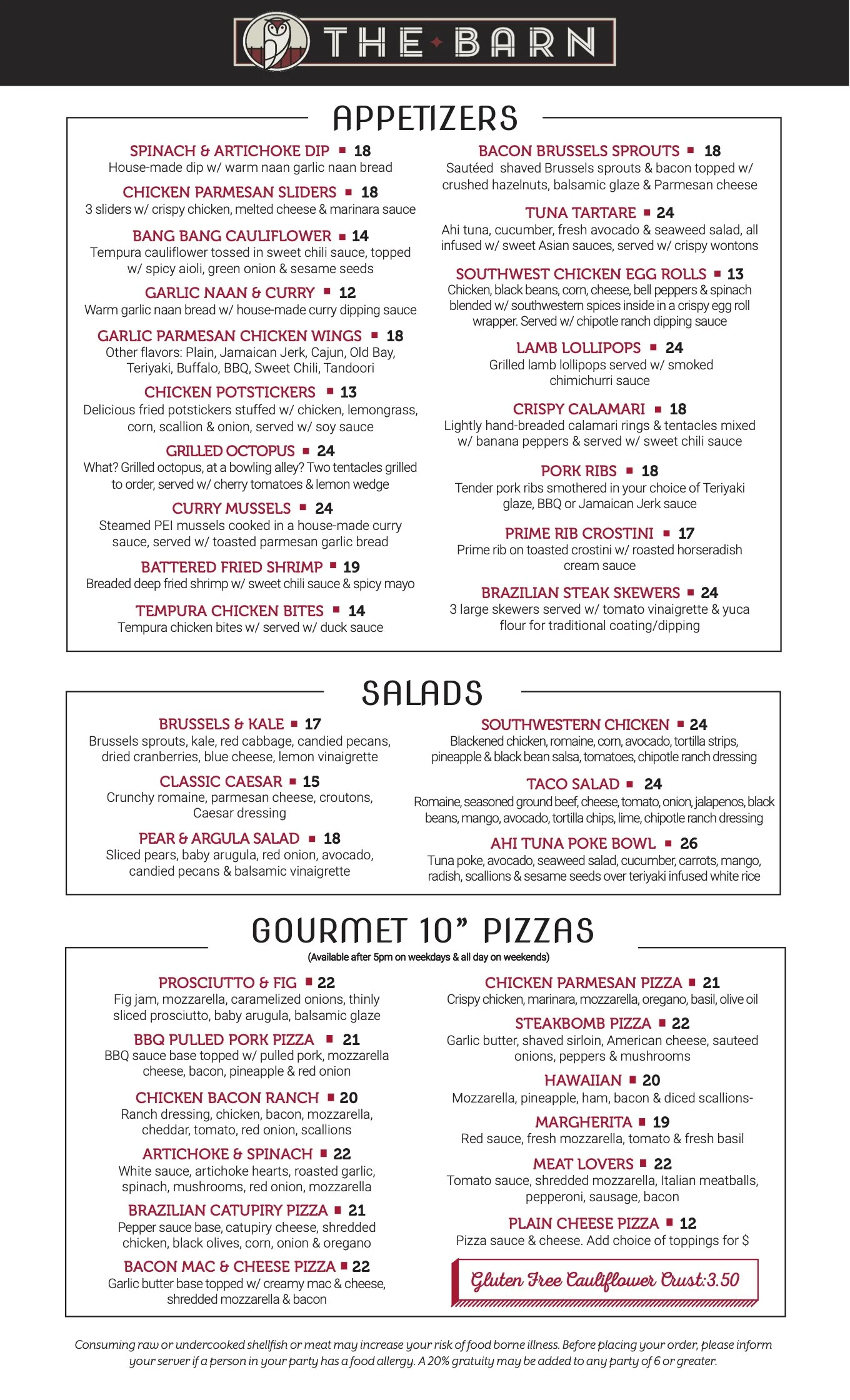 All Day Menu — The Barn Bowl & Bistro