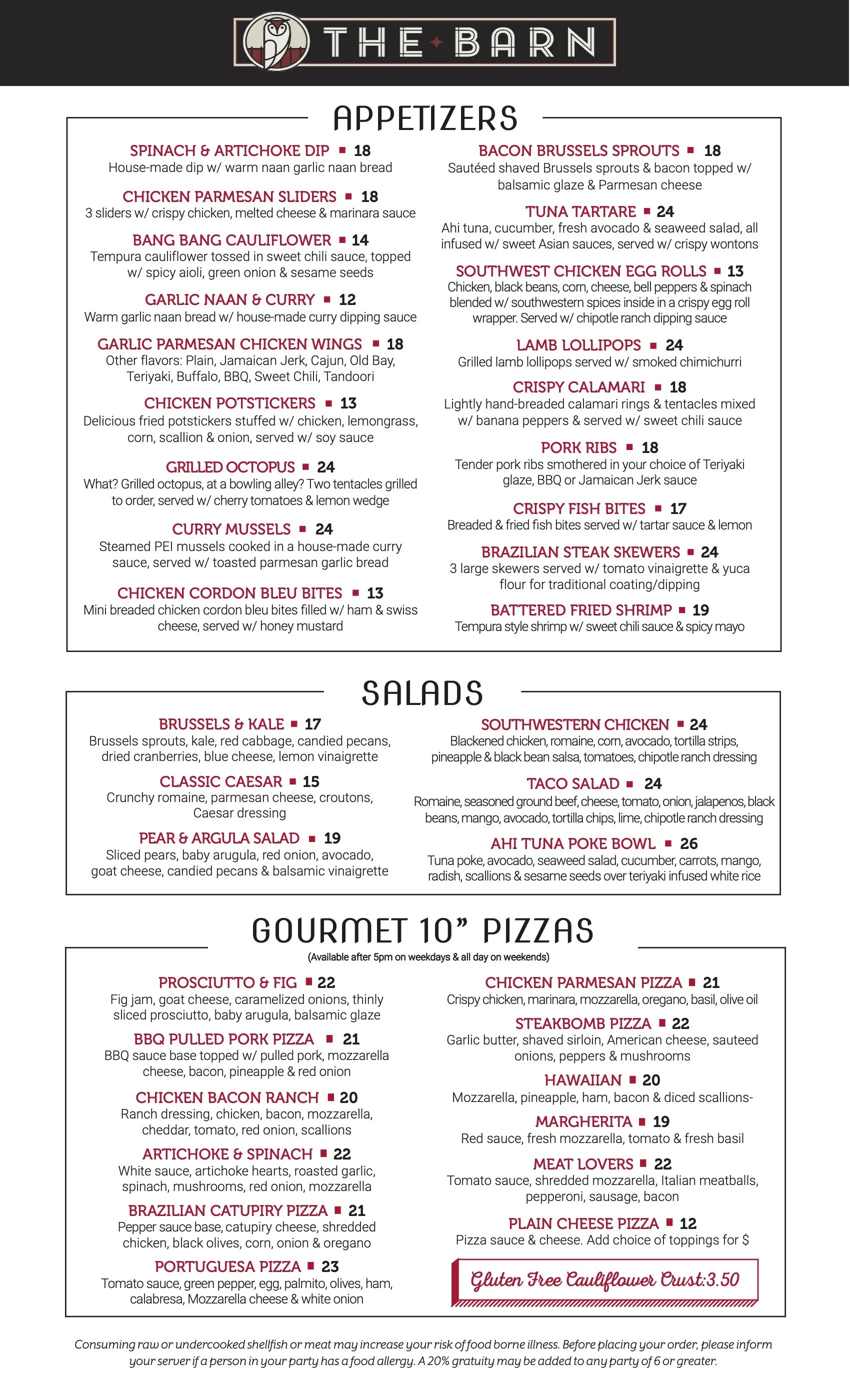 All Day Menu — The Barn Bowl & Bistro