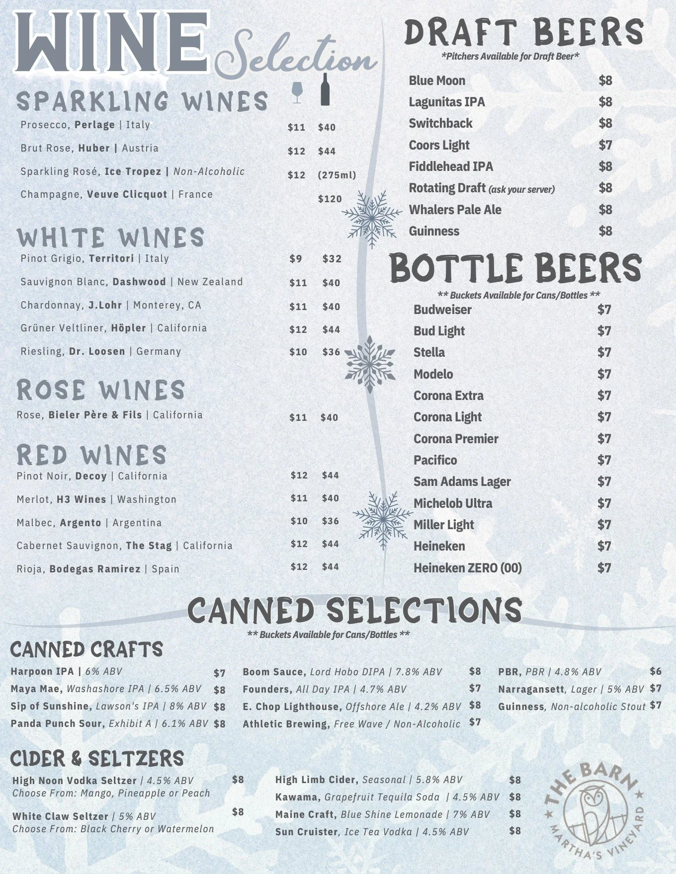 Cocktail Menu — The Barn Bowl & Bistro