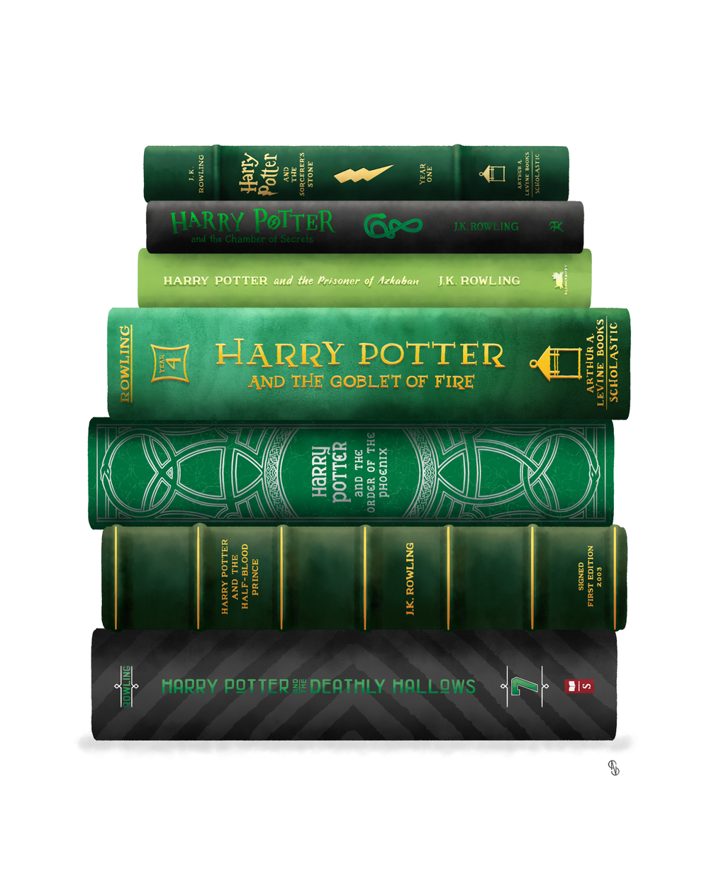 Harry Potter: Slytherin House Book Stack Art Print — Alyssa Santo Design