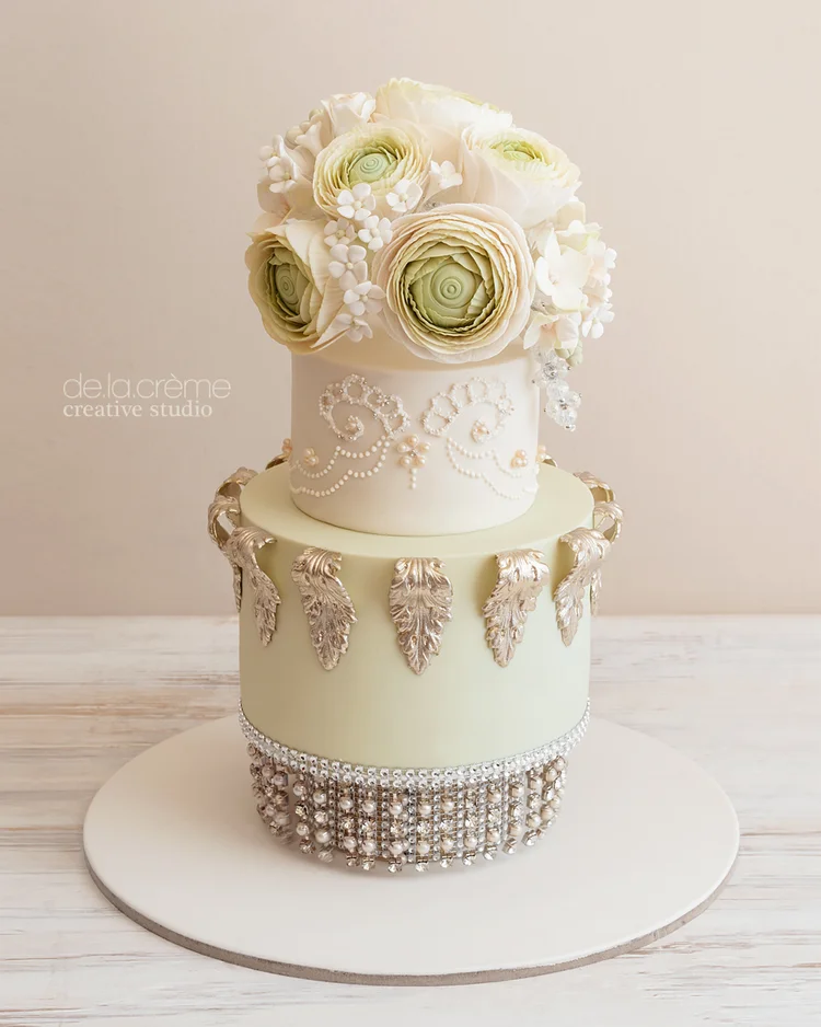 Sparkling Celadon Wedding Cake — De la Crème Creative Studio
