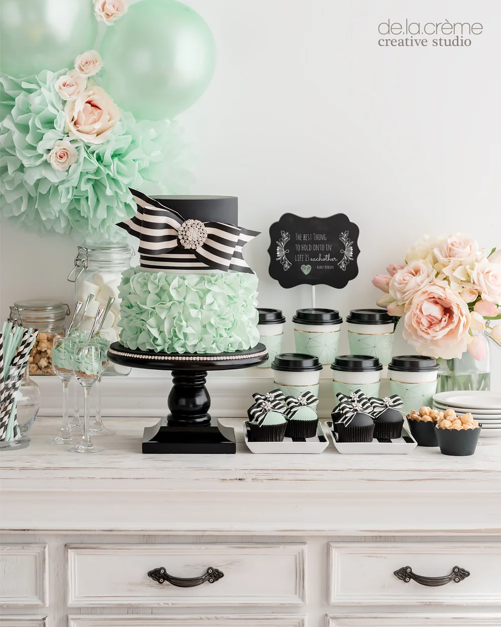 Black, Mint and Blush Cake — De la Crème Creative Studio