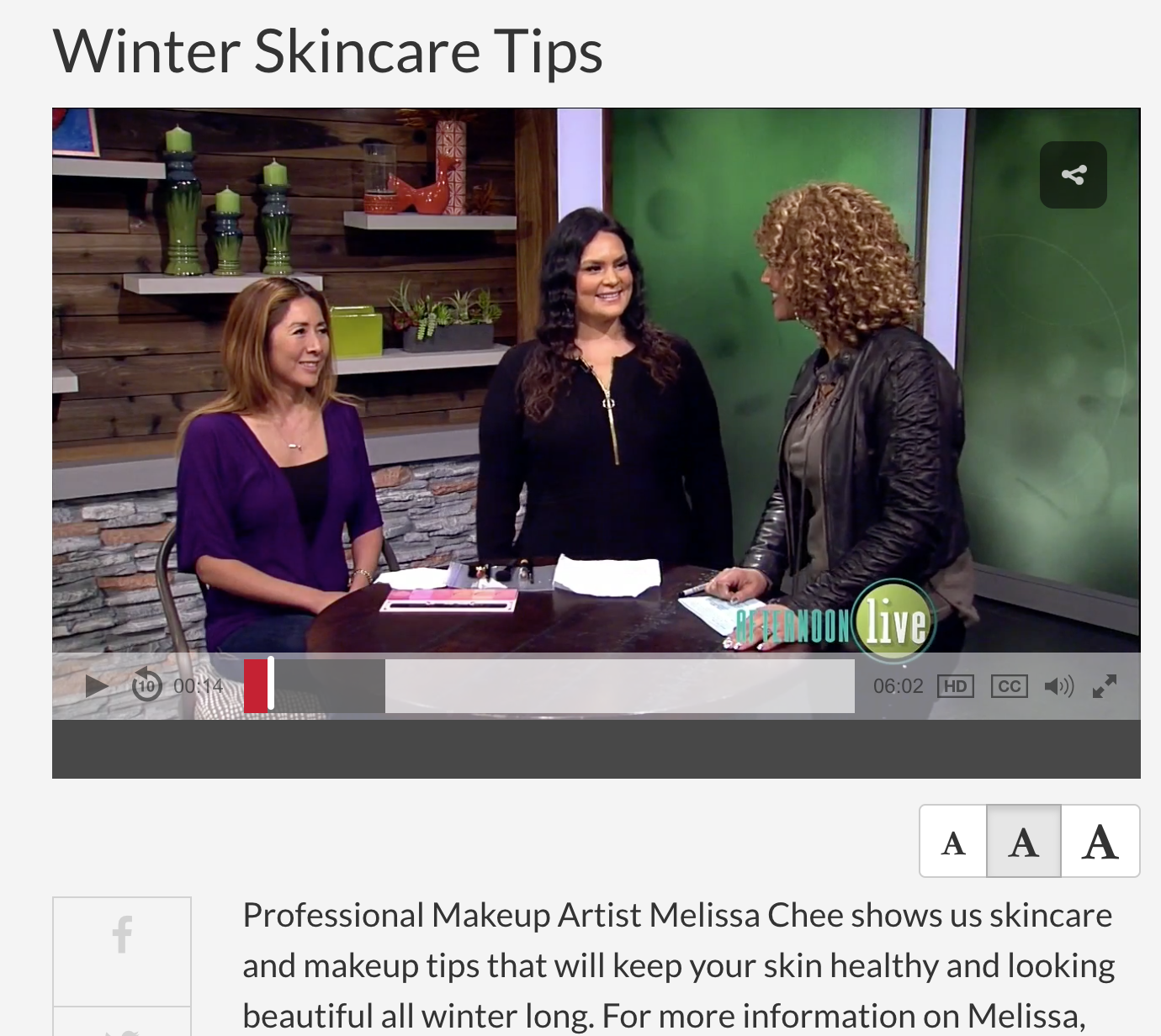 Winter Skincare and Makeup Tips on Afternoon Live — Melissa Chee