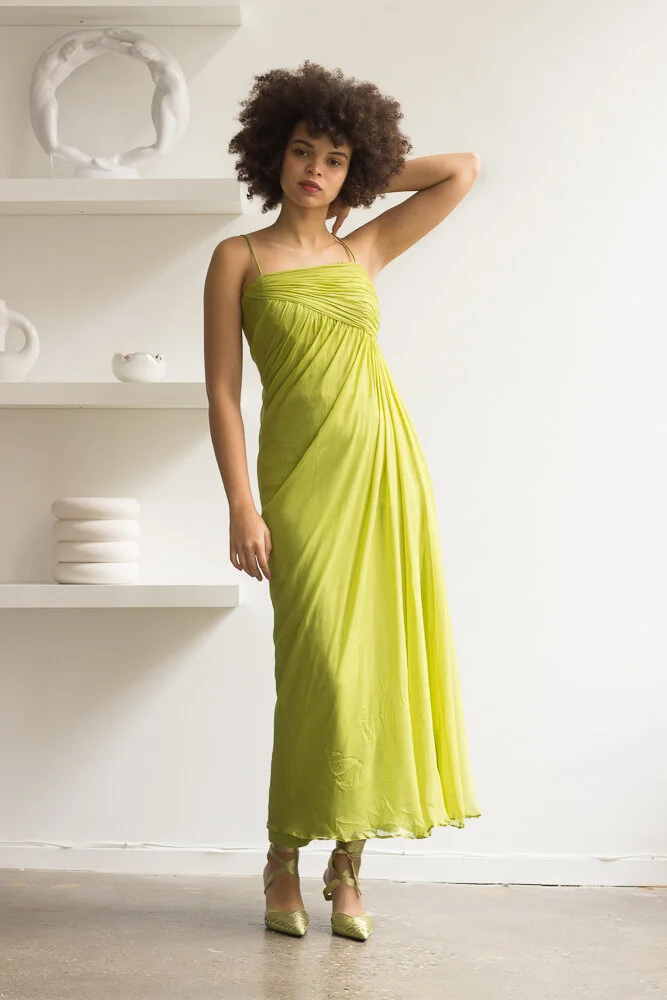1950s Chartreuse Silk Chiffon Goddess Dress — Wayward Collection