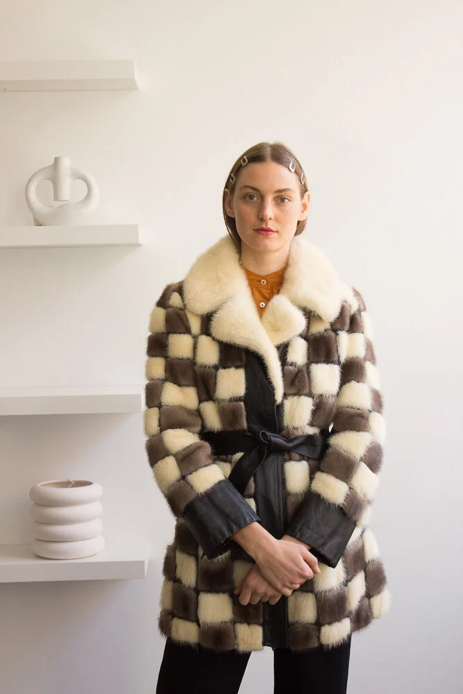 1960s Mink and Leather Checkerboard Jacket — Wayward Collection