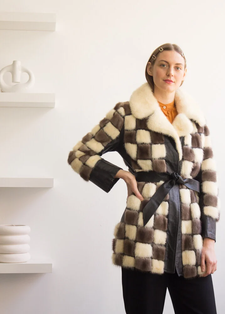 1960s Mink and Leather Checkerboard Jacket — Wayward Collection