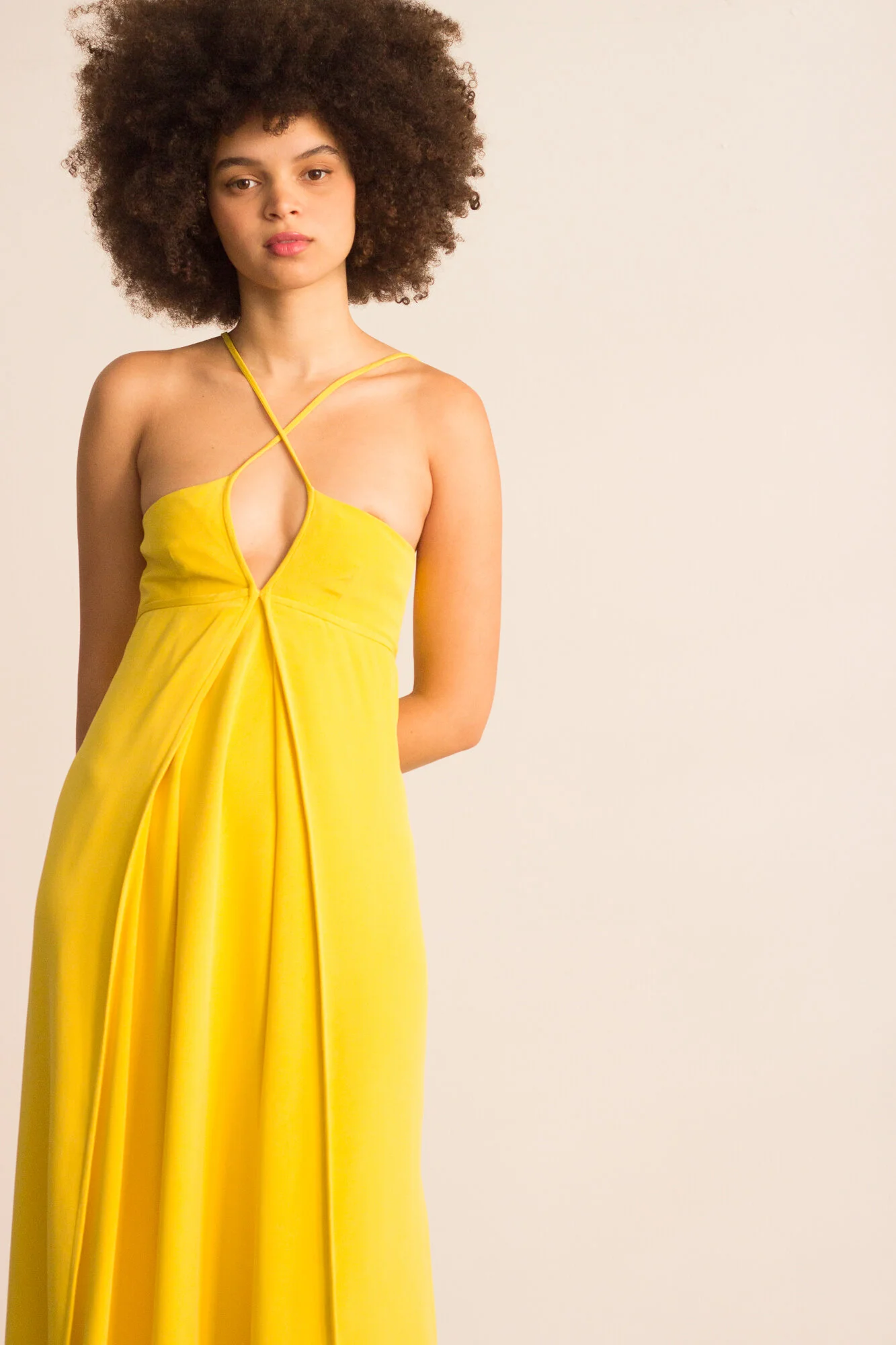1970s Molyneux Paris Rich Yellow Crepe Halter Gown — Wayward Collection