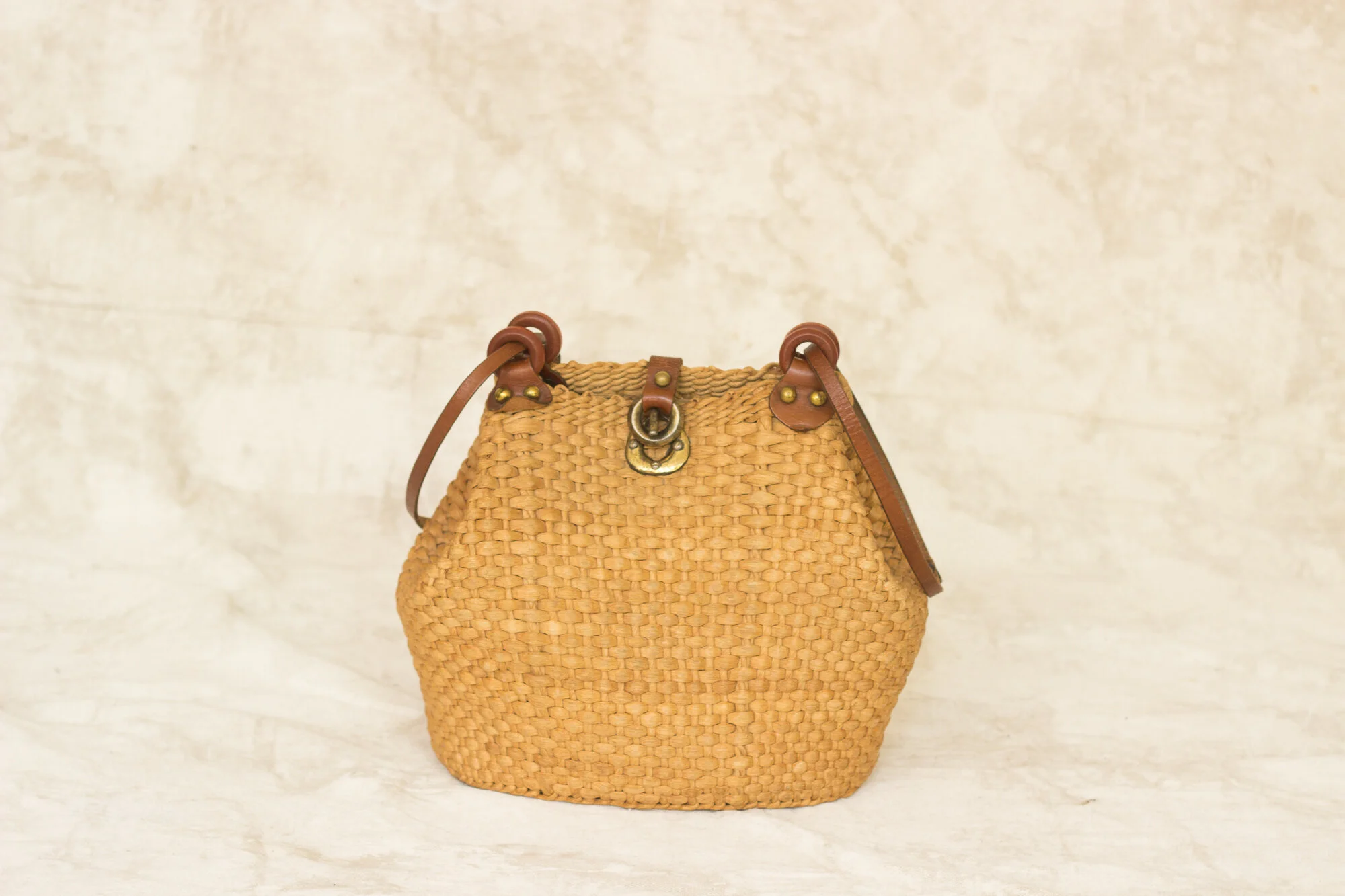 1950s Large Straw Bag with Leather Trim — Wayward Collection