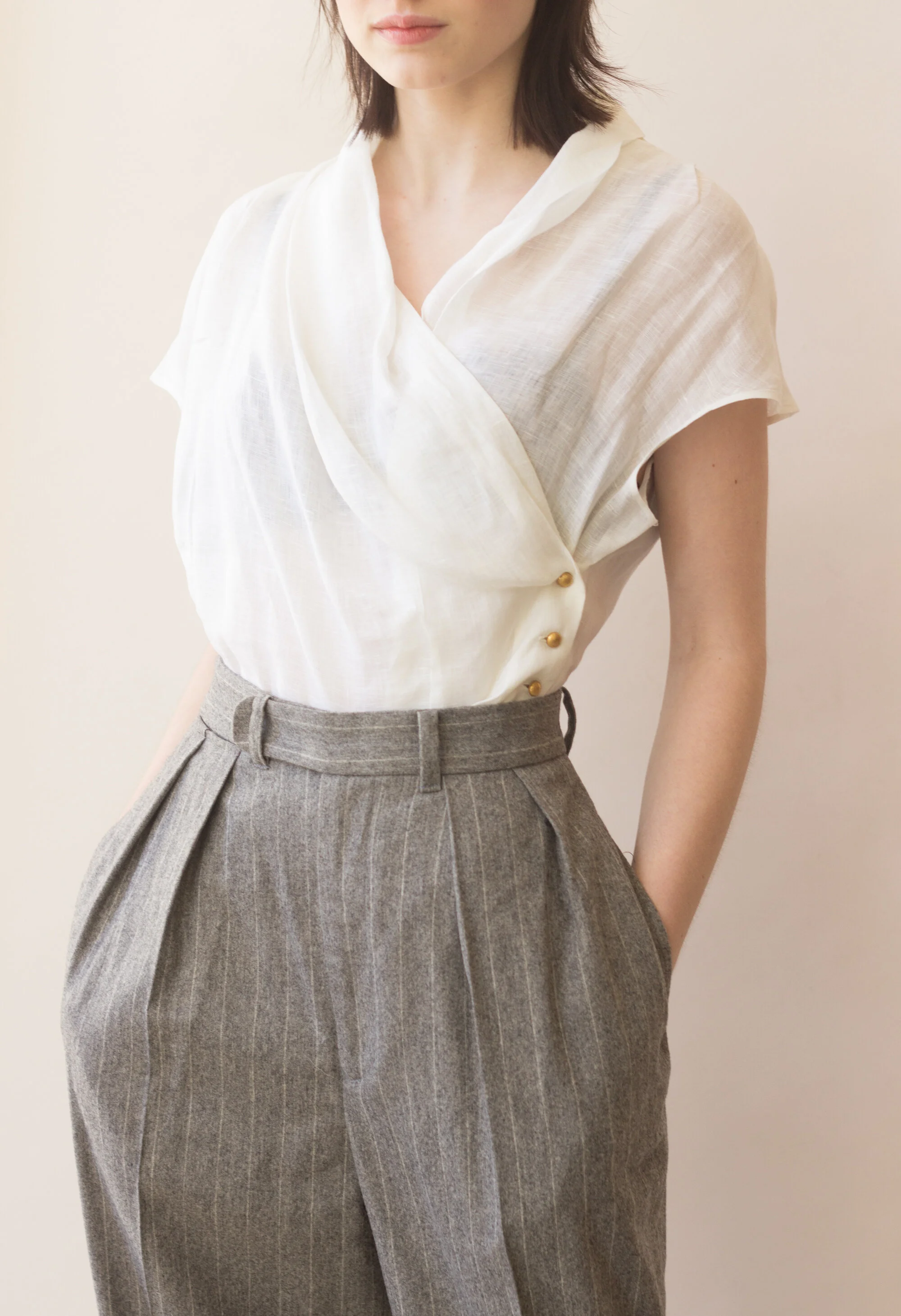 1980s Barbara Bui Sheer Linen Wrap Top — Wayward Collection