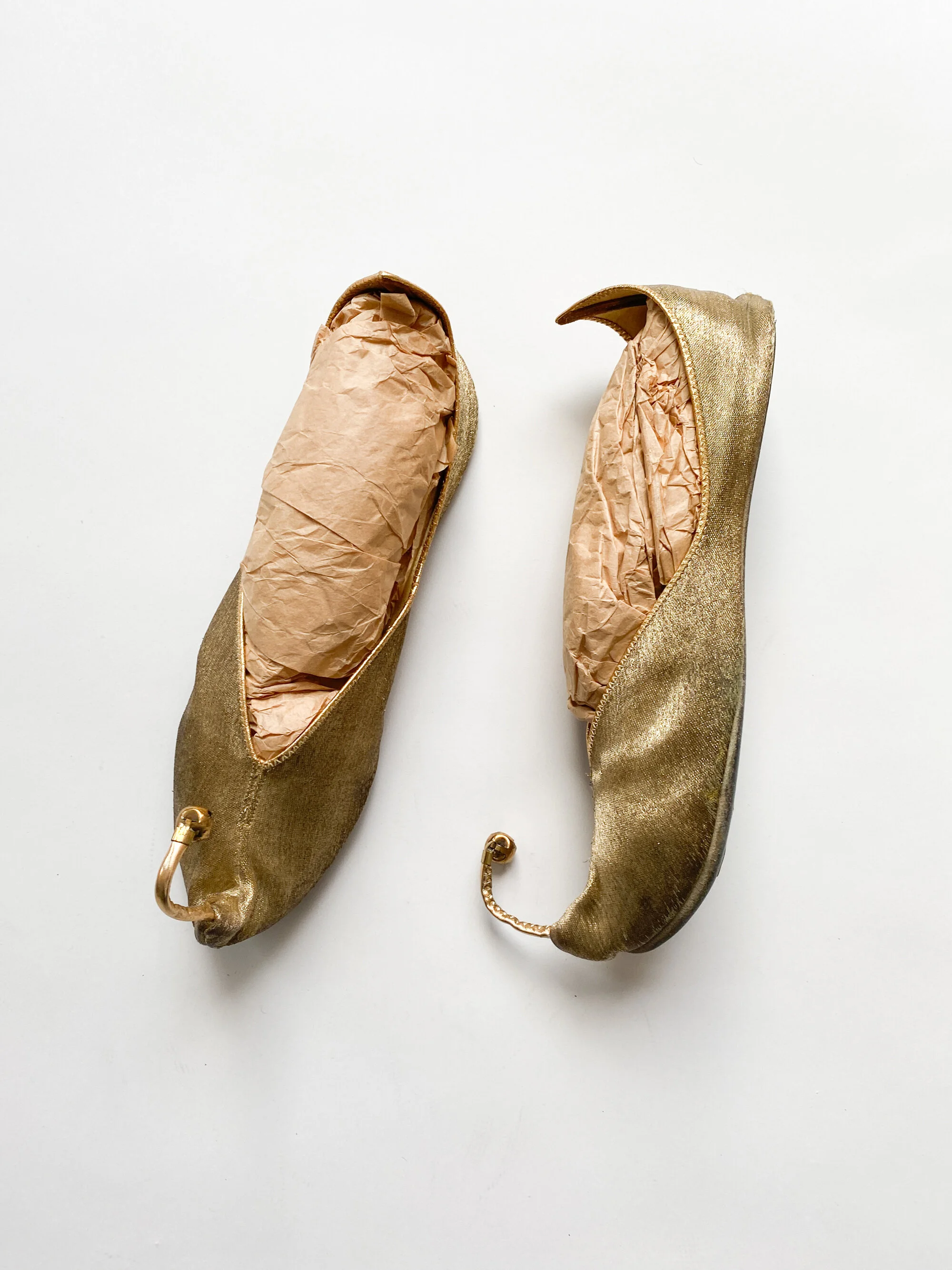 1960s Gold Lamé Curled Toe Slippers — Wayward Collection