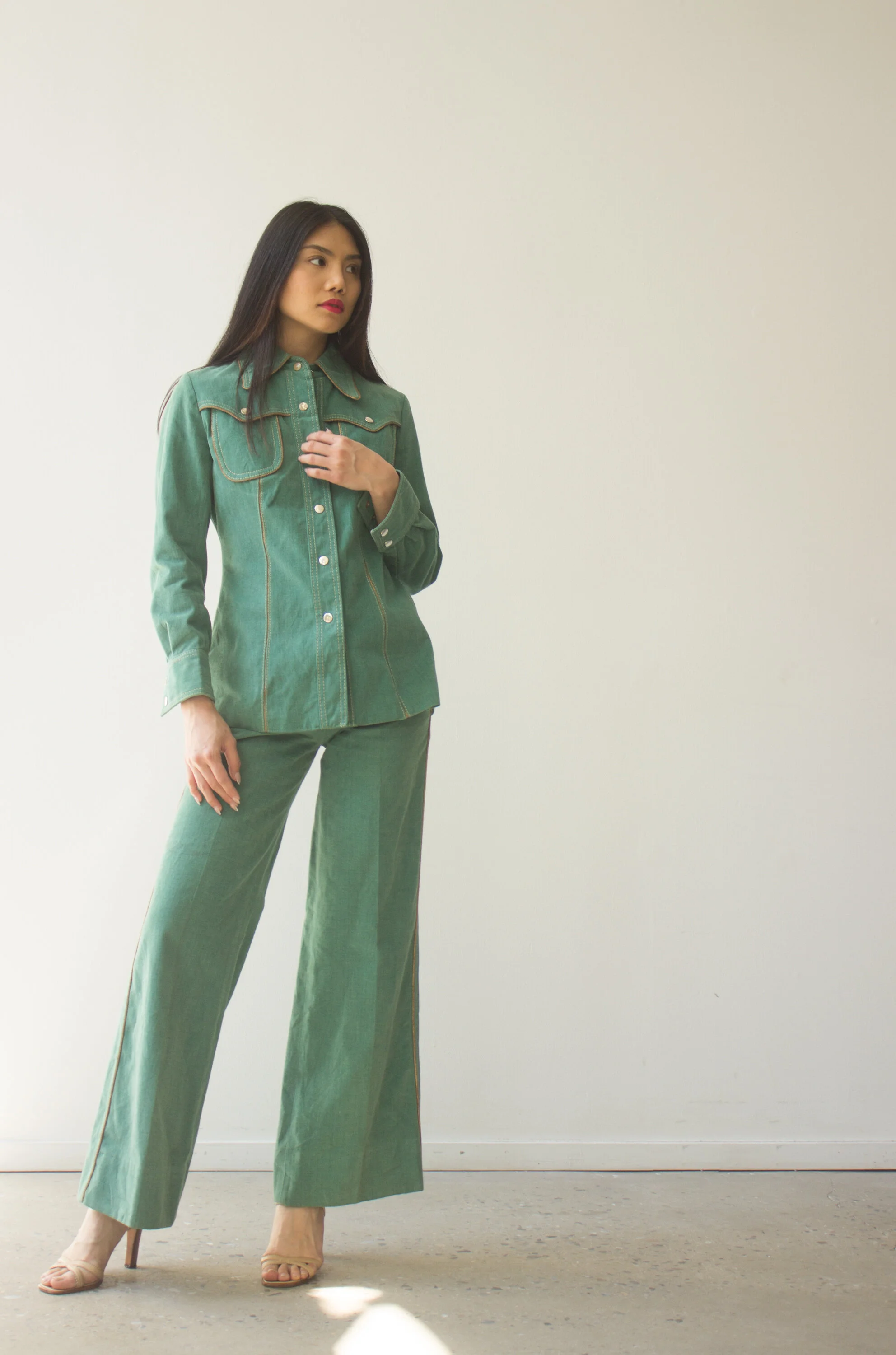 1970s Green Chamois Denim Snap Jacket and Matching Pants — Wayward ...