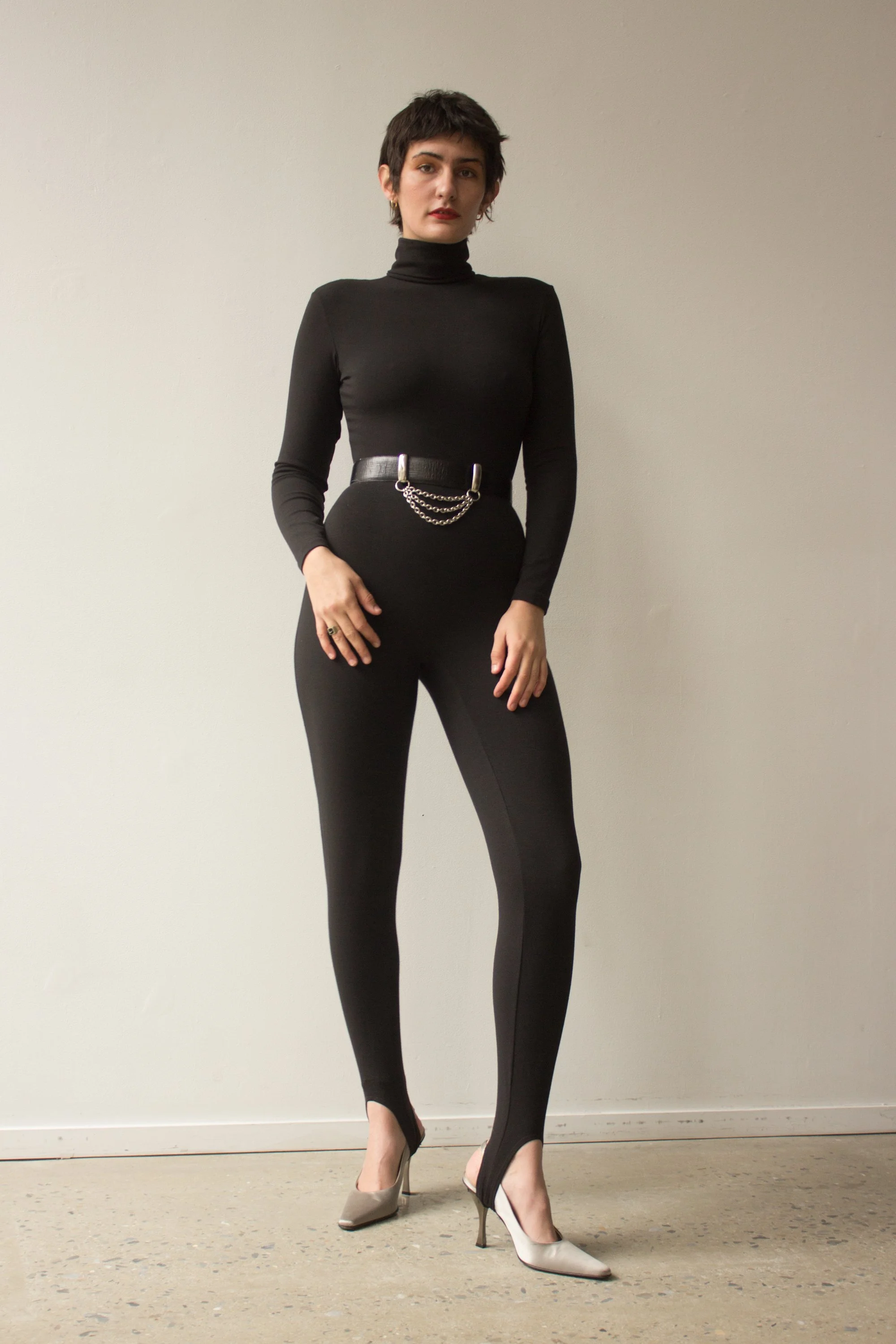 1980s Black Cotton Spandex Turtleneck Catsuit — Wayward Collection