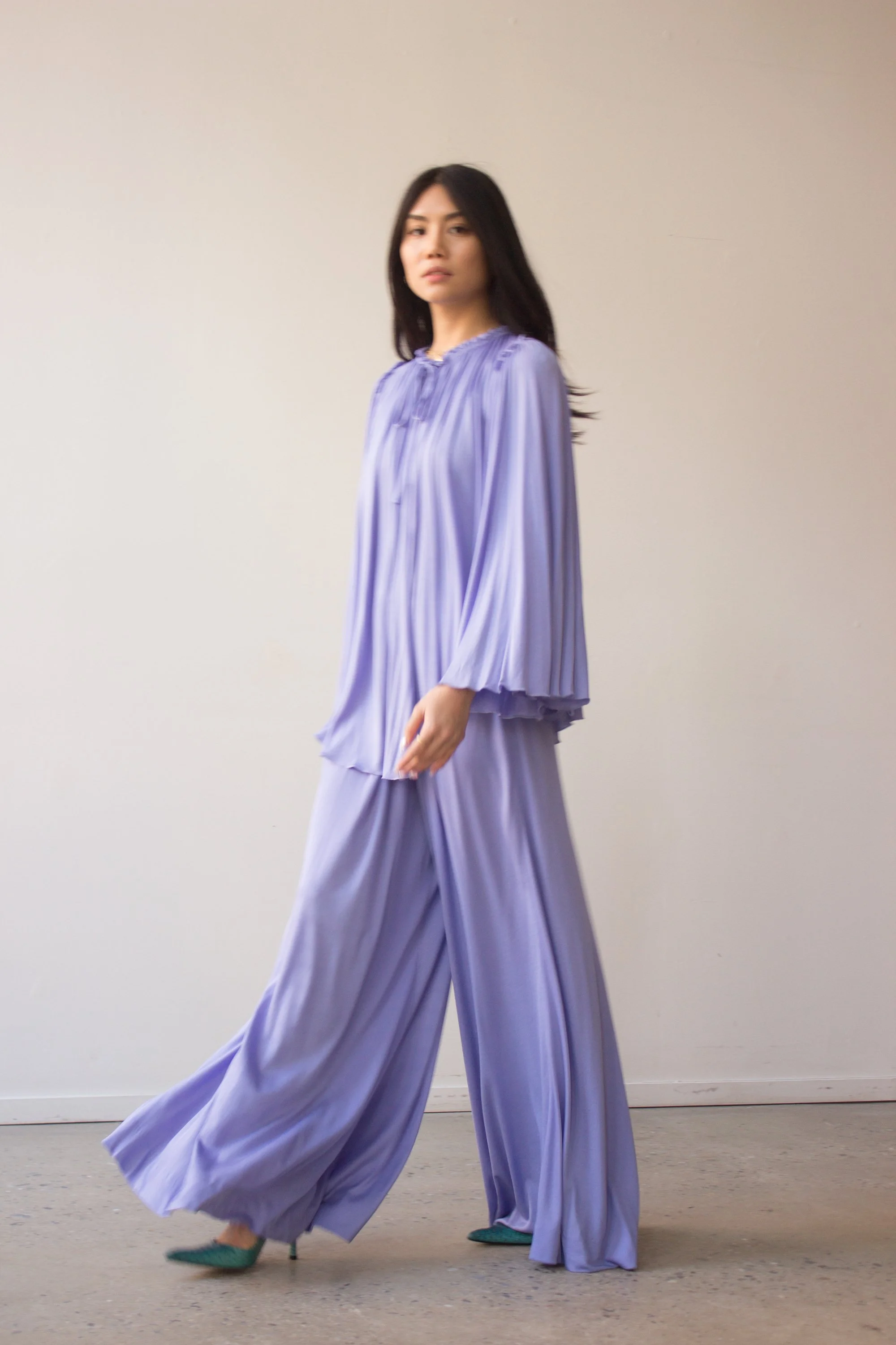 1970s Holly's Harp Umber Silk Palazzo Ensemble — Wayward Collection