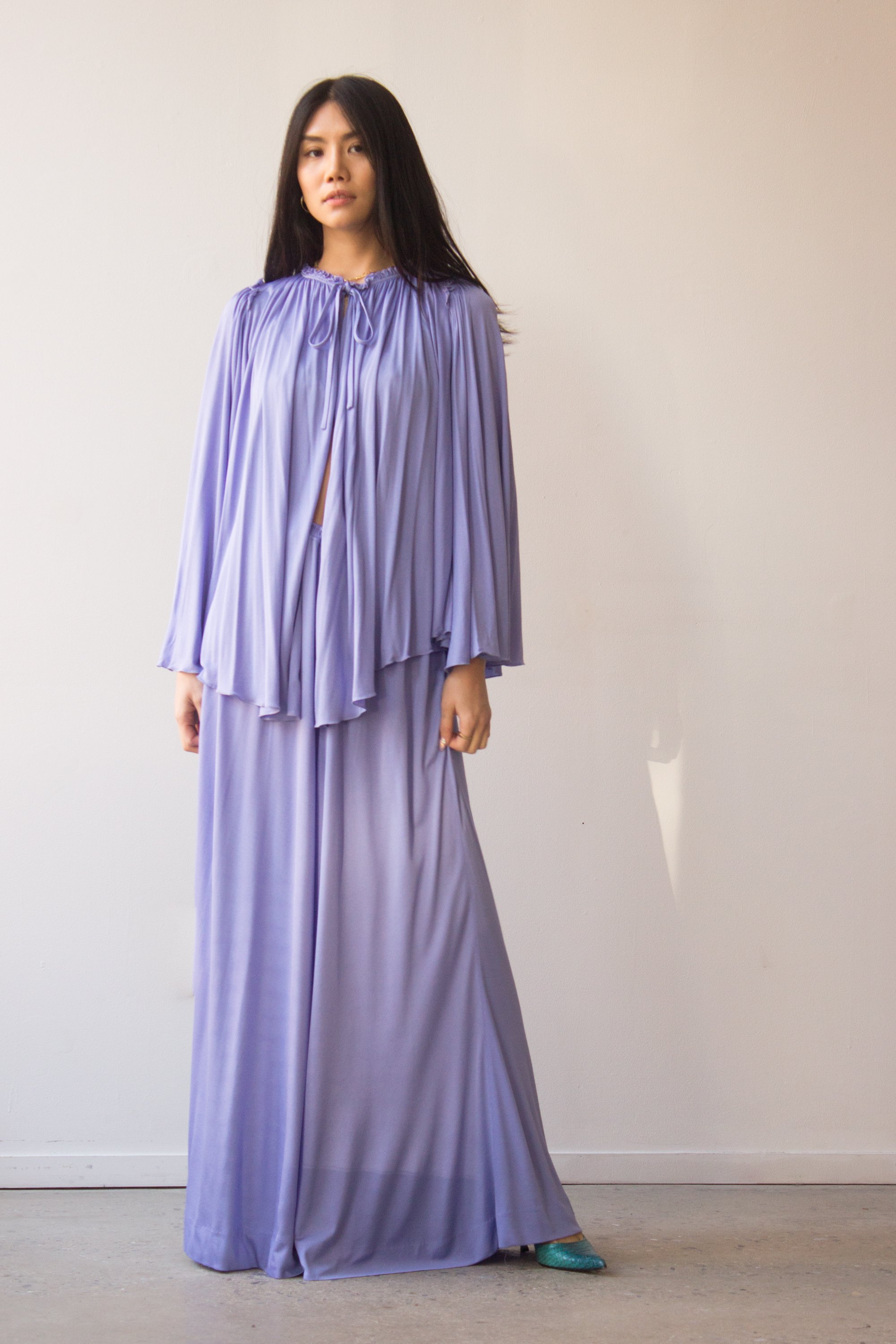 1970s Holly's Harp Umber Silk Palazzo Ensemble — Wayward Collection