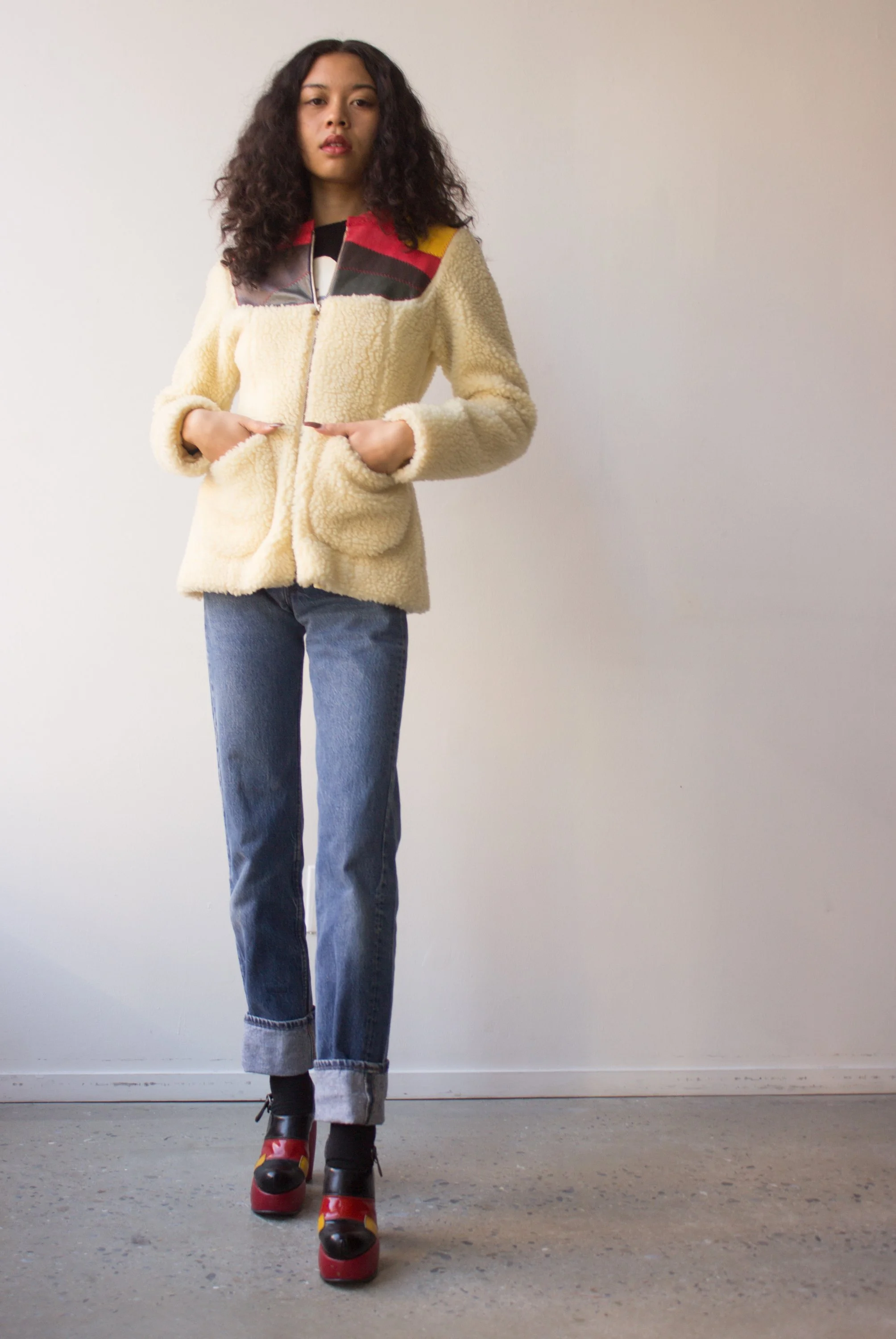 1970s Stephen Burrows Leather and Teddy Zip Jacket — Wayward Collection