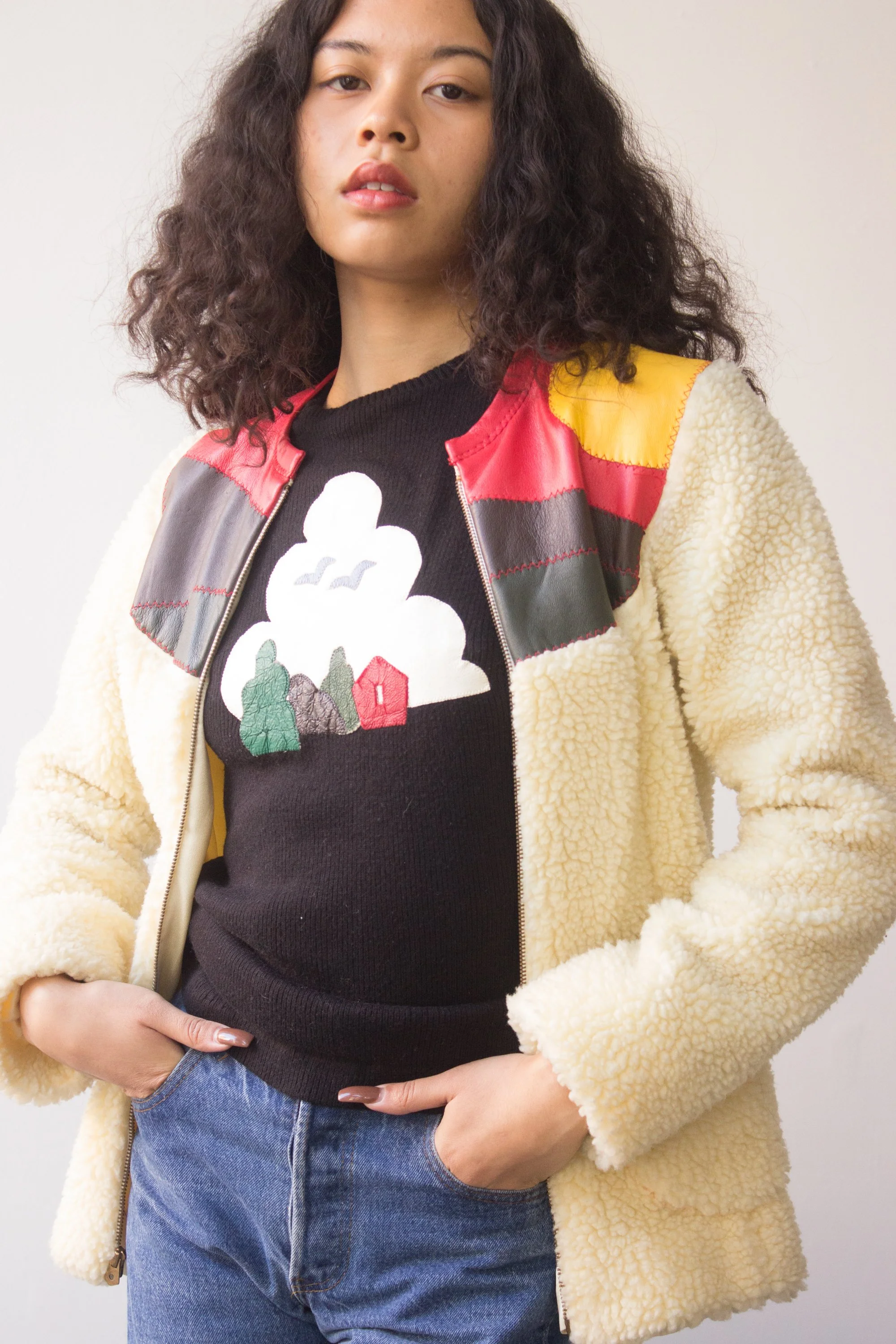 1970s Stephen Burrows Leather and Teddy Zip Jacket — Wayward Collection