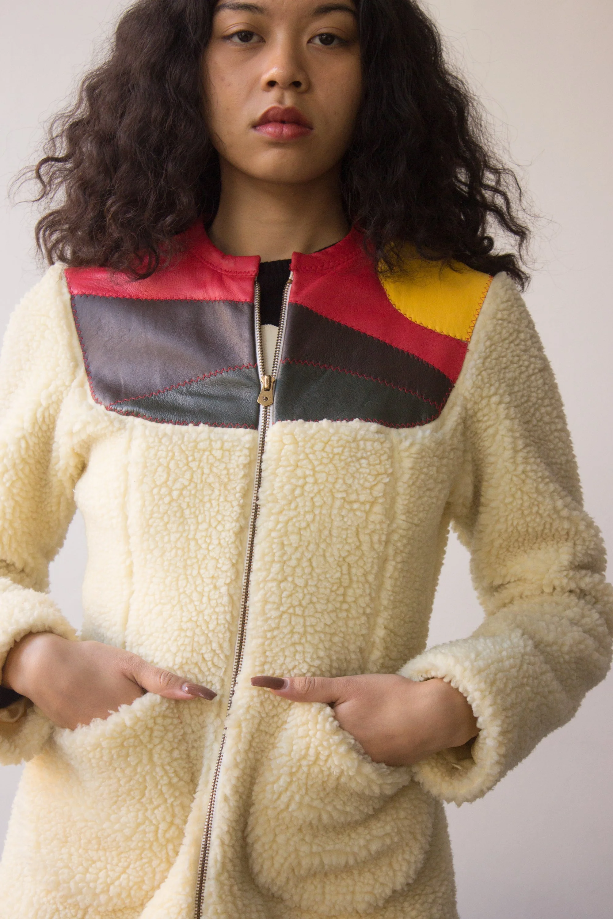 1970s Stephen Burrows Leather and Teddy Zip Jacket — Wayward Collection