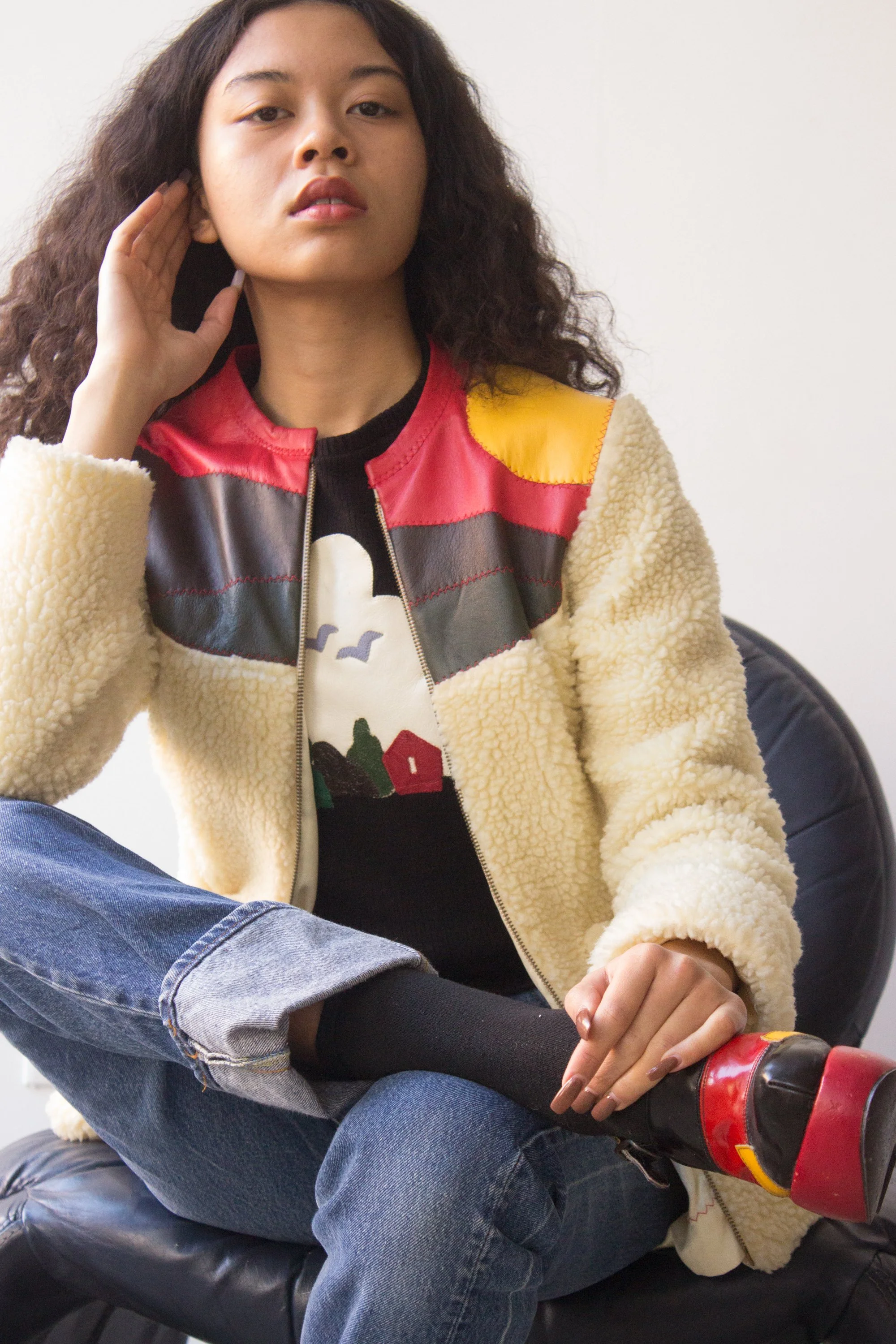1970s Stephen Burrows Leather and Teddy Zip Jacket — Wayward Collection