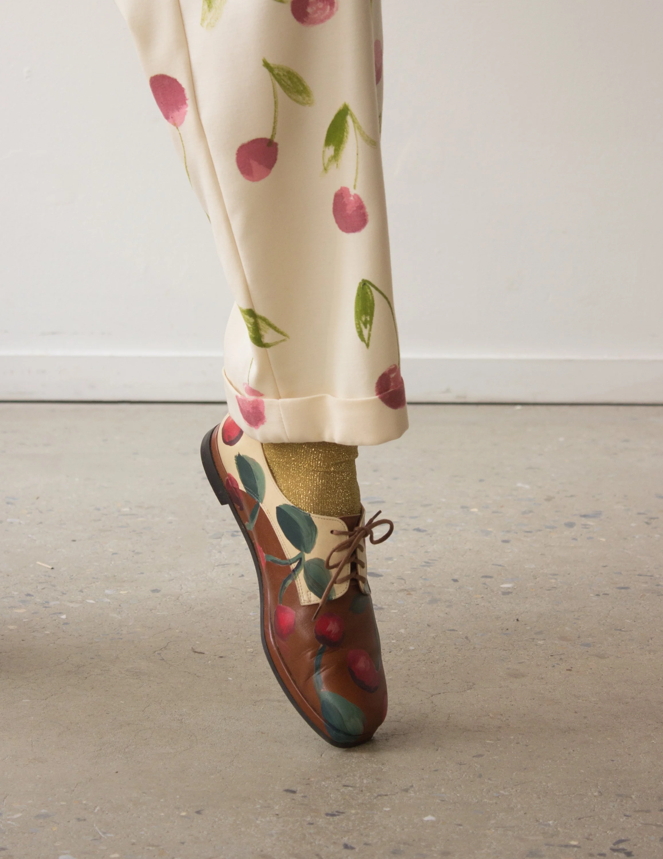 Hand-Painted Cherry Motif Leather Oxfords — Wayward Collection