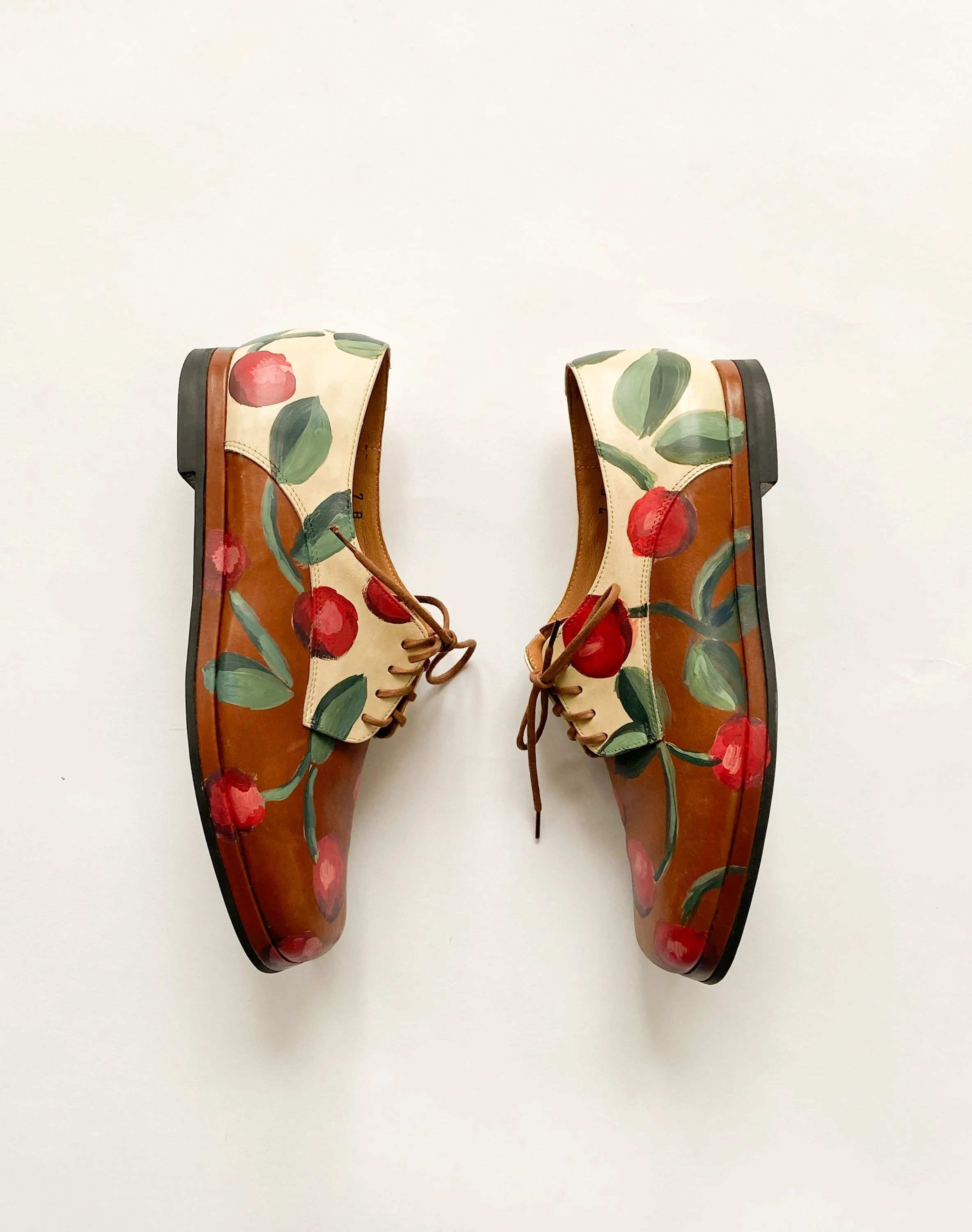 Hand-Painted Cherry Motif Leather Oxfords — Wayward Collection