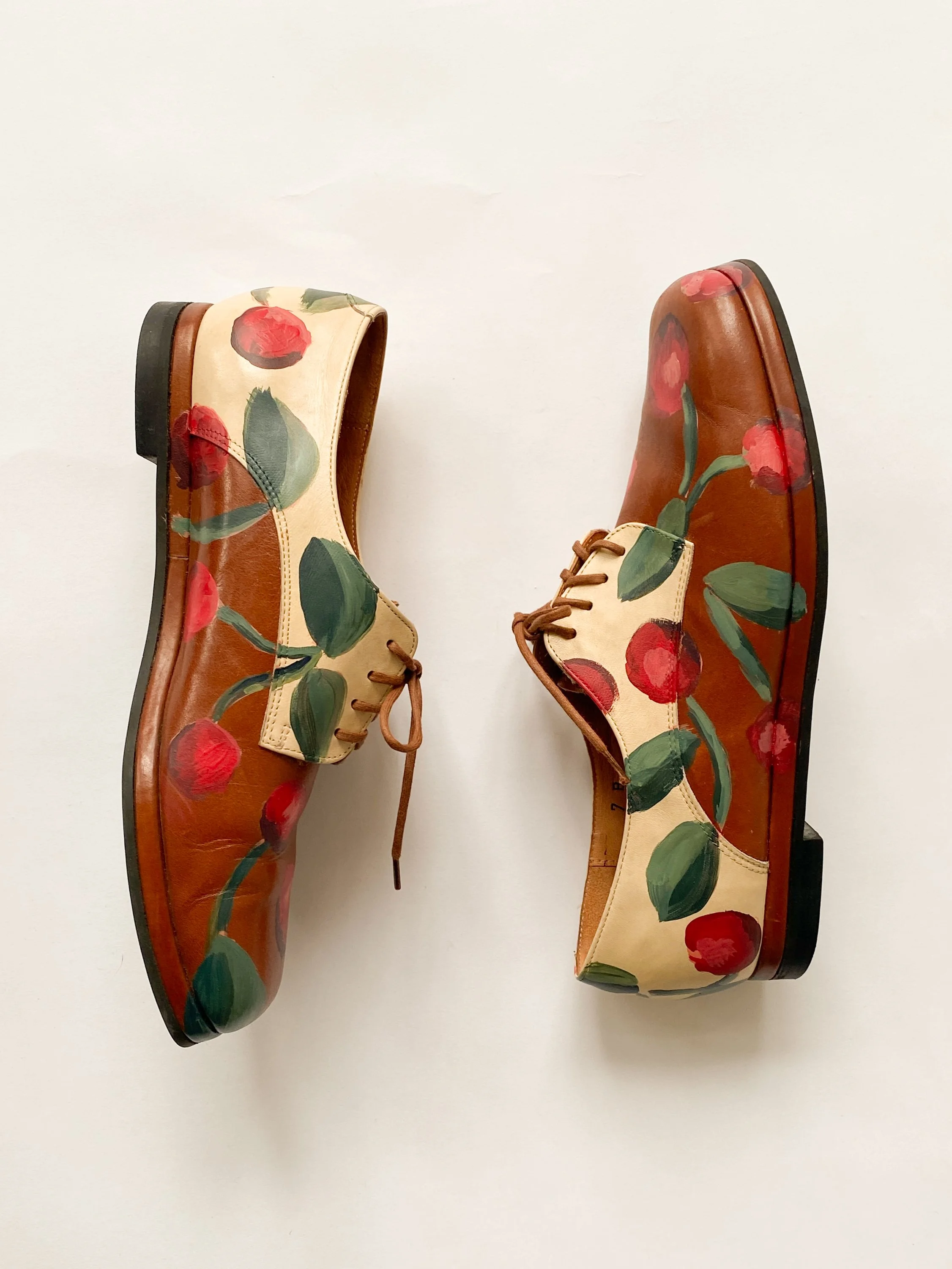Hand-Painted Cherry Motif Leather Oxfords — Wayward Collection