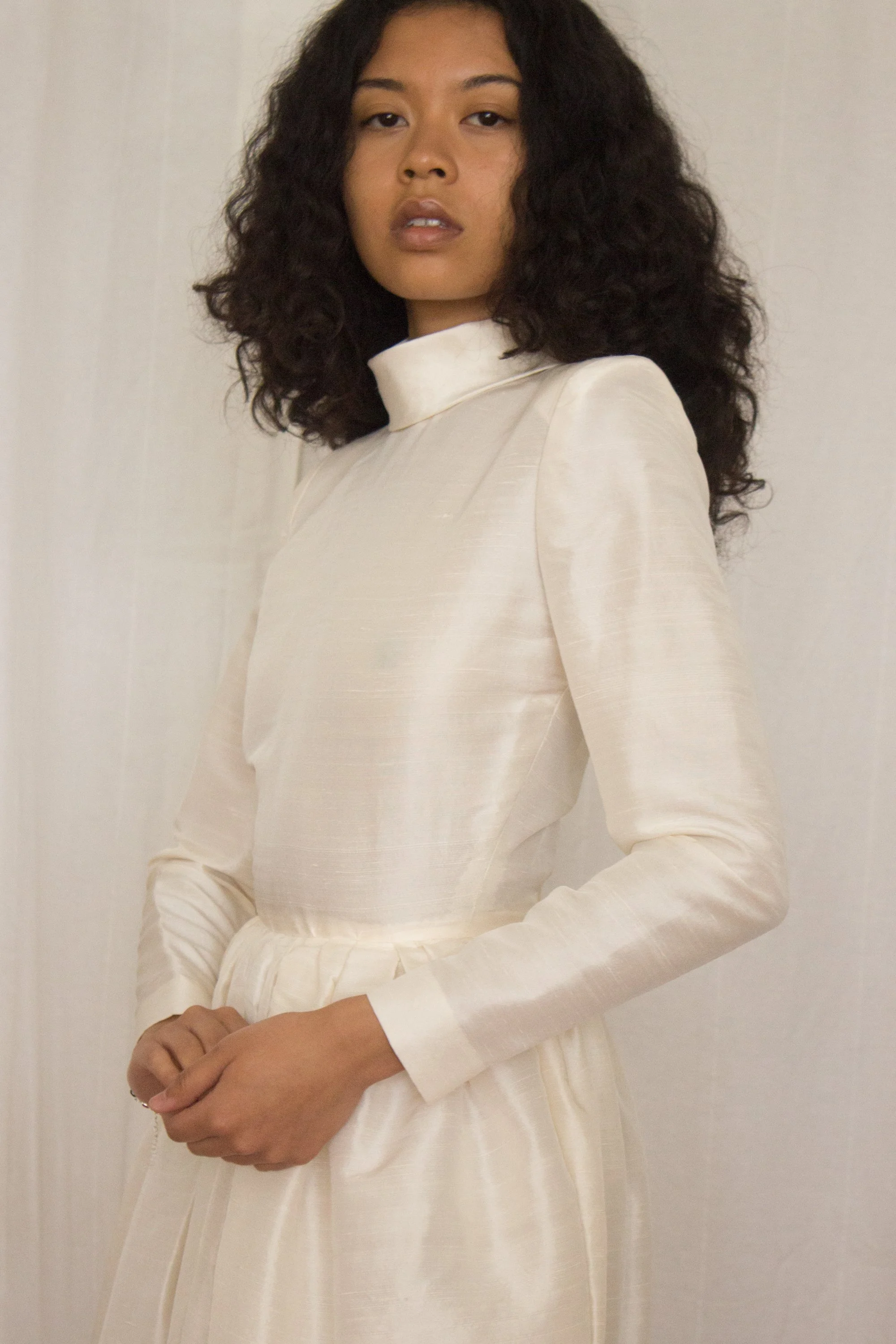 1980s Silk Shantung Minimalist Wedding Dress — Wayward Collection